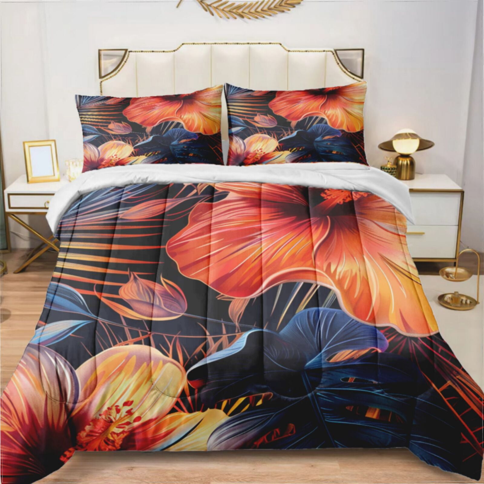 Hawaiian Flowers Palm Leaves Orange Flowers (306) Comforter Sets For ...