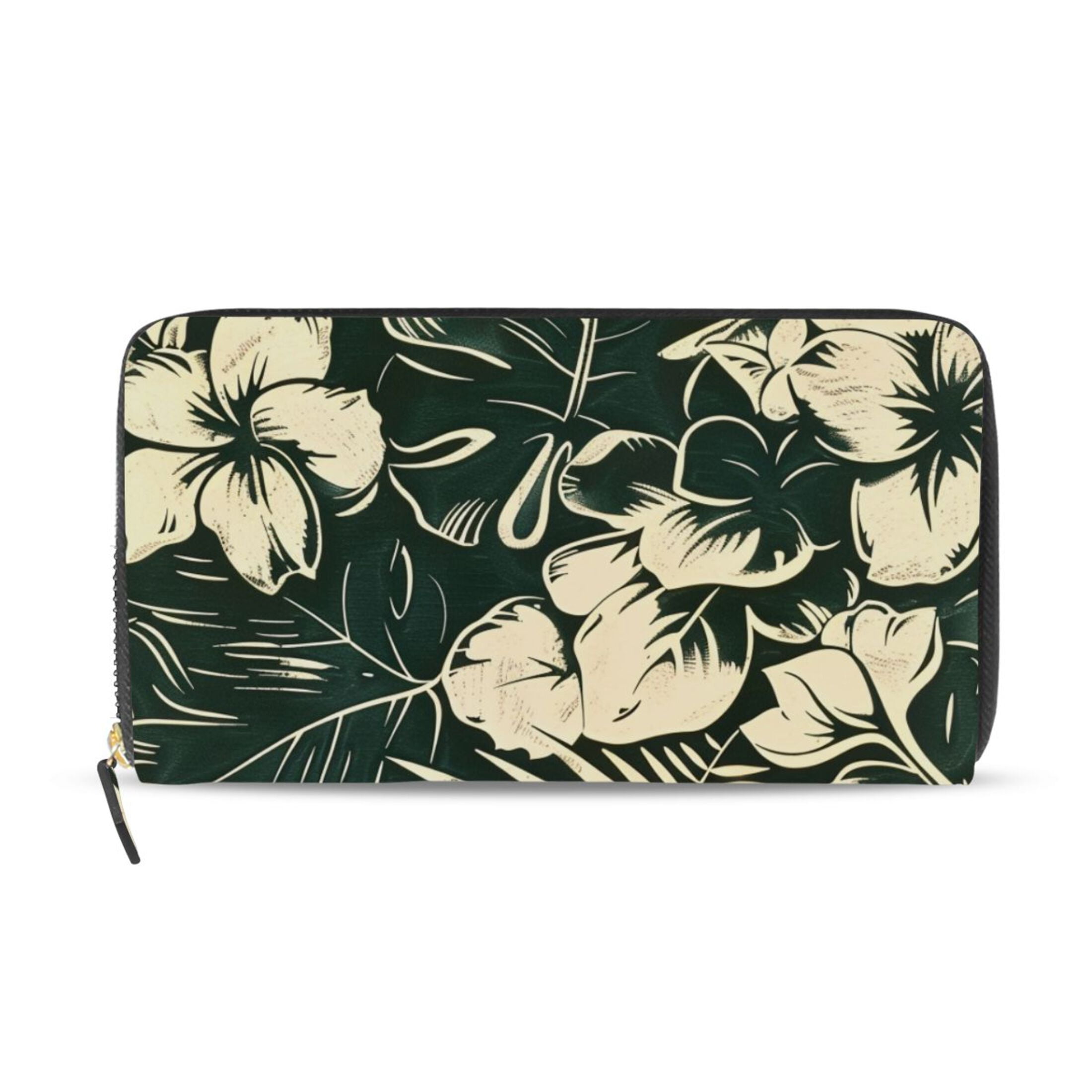 Hawaiian Flowers Palm Leaves Women's Long Zipper Wallet Bifold Clutch ...