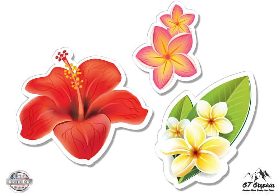 Hawaiian Flowers Set of 3 - Vinyl Stickers - 12" Total Area ...