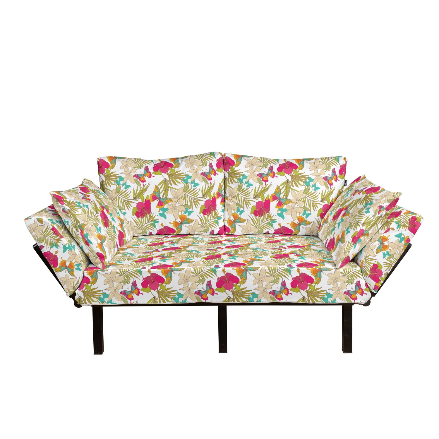 Hawaiian Futon Couch, Tropical Frangipani and Hibiscus Blossoms Exotic ...