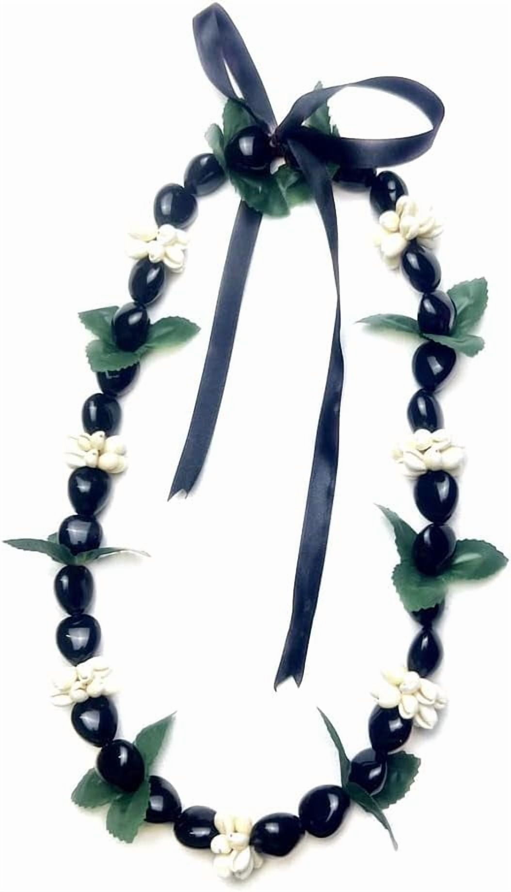 Hawaiian Graduation Black Kukui Nut Leis Flower Necklace Ribbon Bow Tie ...