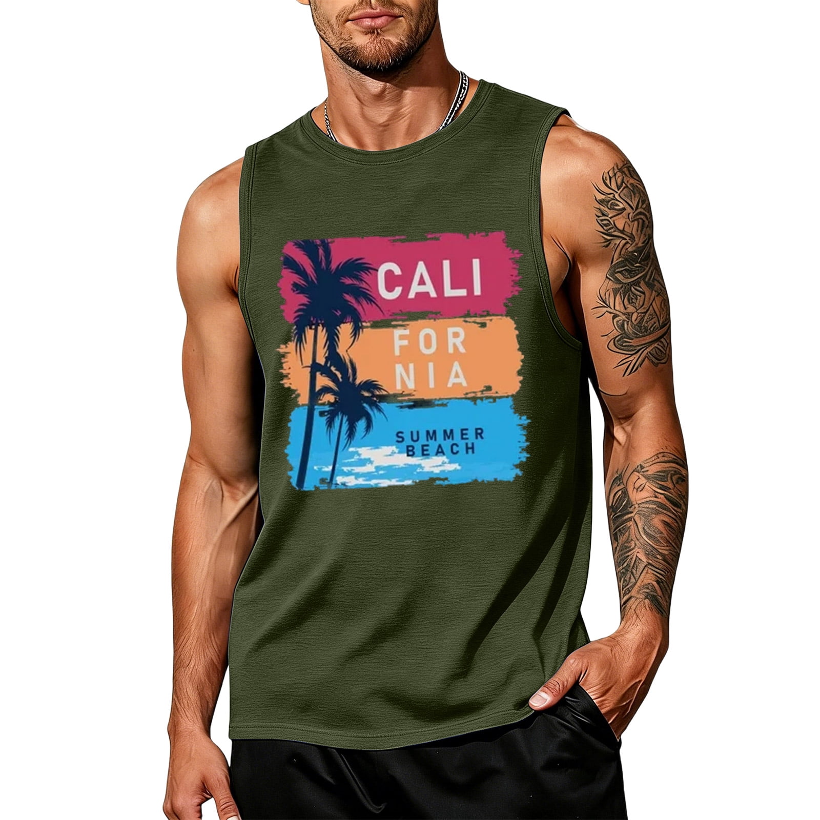 Hawaiian Graphic Sleeveless Cut Off Tank Tops for Men, Mens Summer ...