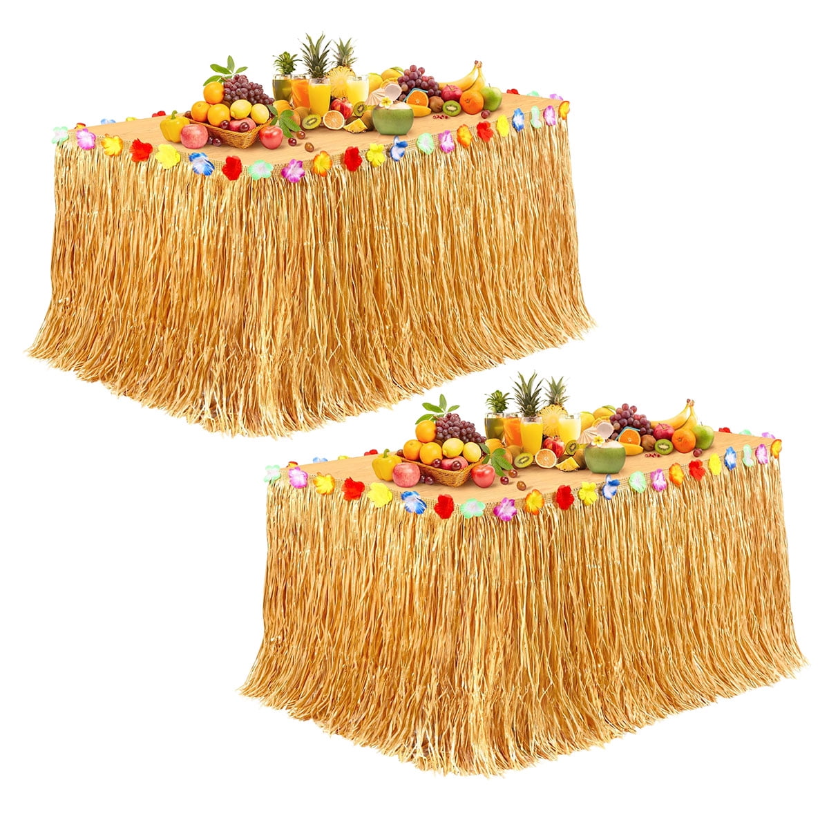 Kabuer Hawaiian Grass Table Skirt, Straw Table Skirt for Tropical Party ...