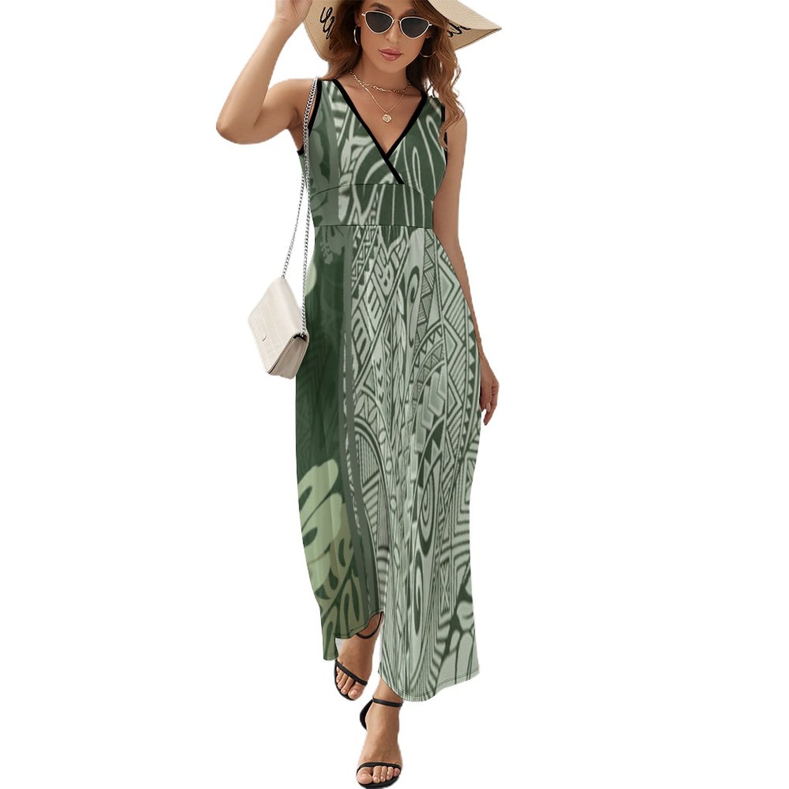 Hawaiian Green Tropical Tapa Print Sleeveless Dress Clothing summer ...