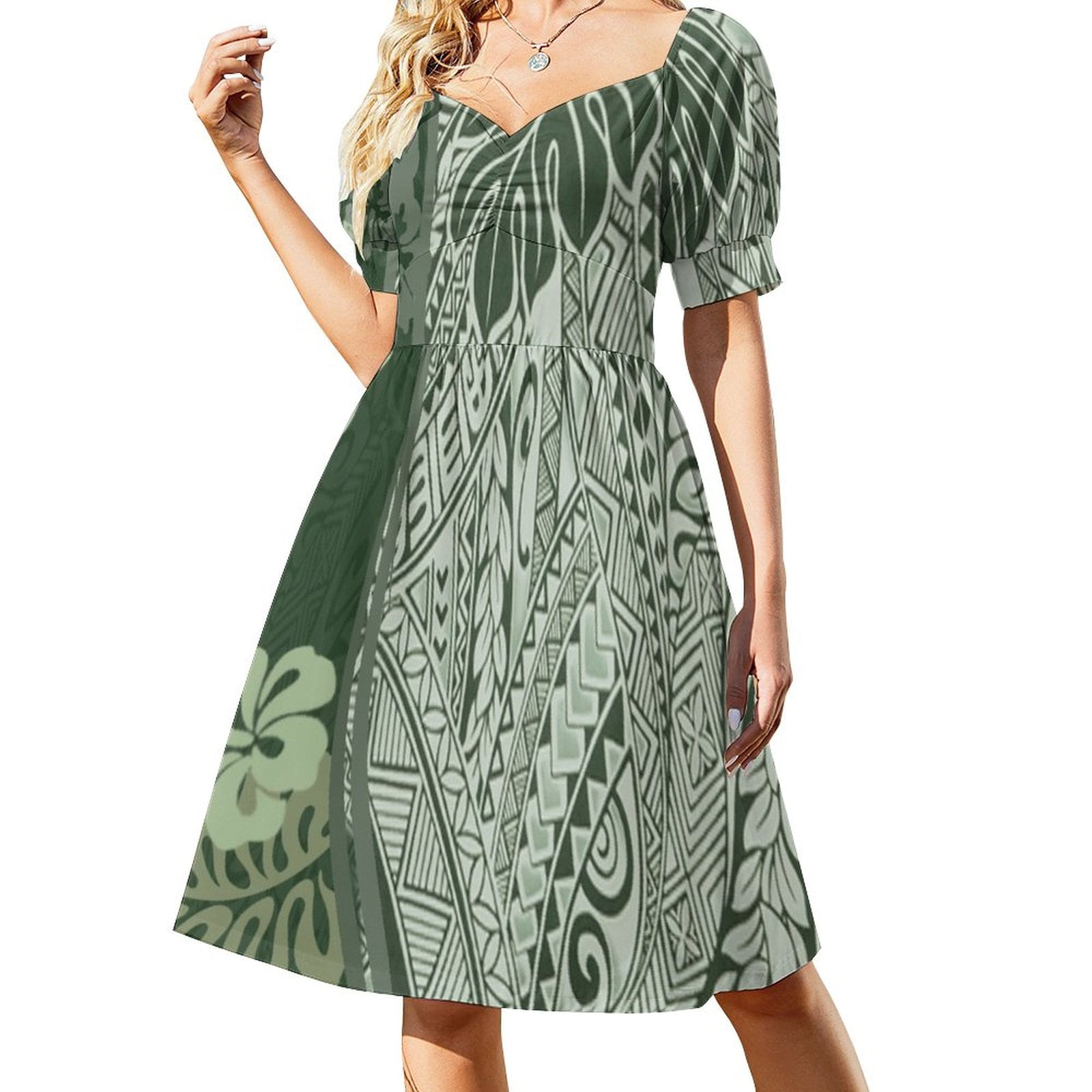 Hawaiian Green Tropical Tapa Print Sleeveless Dress luxury women's ...