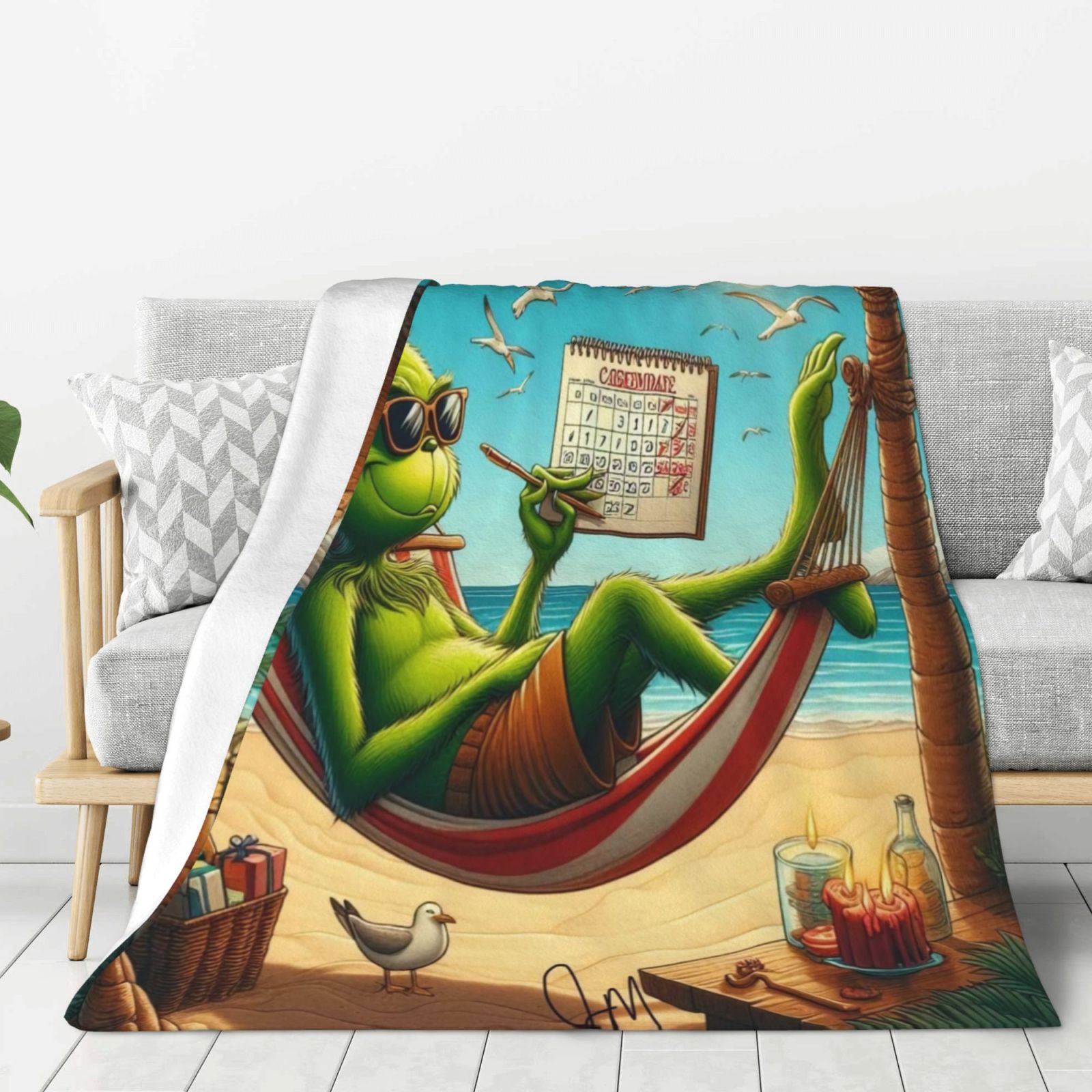 Hawaiian Grinch Throw Blanket for Couch - Soft Cozy Blanket for Women ...