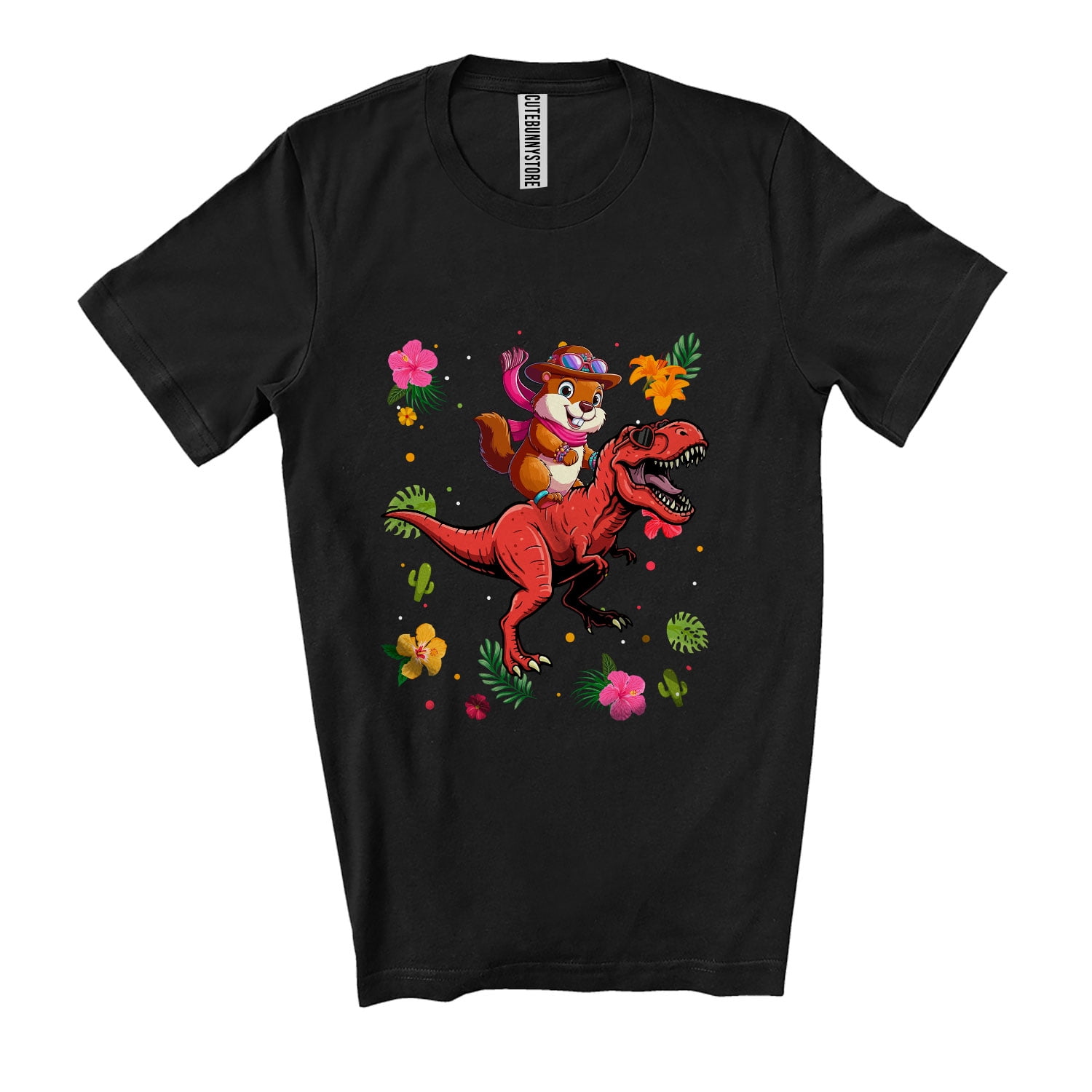 Hawaiian Groundhog Riding T-Rex; Lovely T-Rex Flowers Floral Dinosaur ...