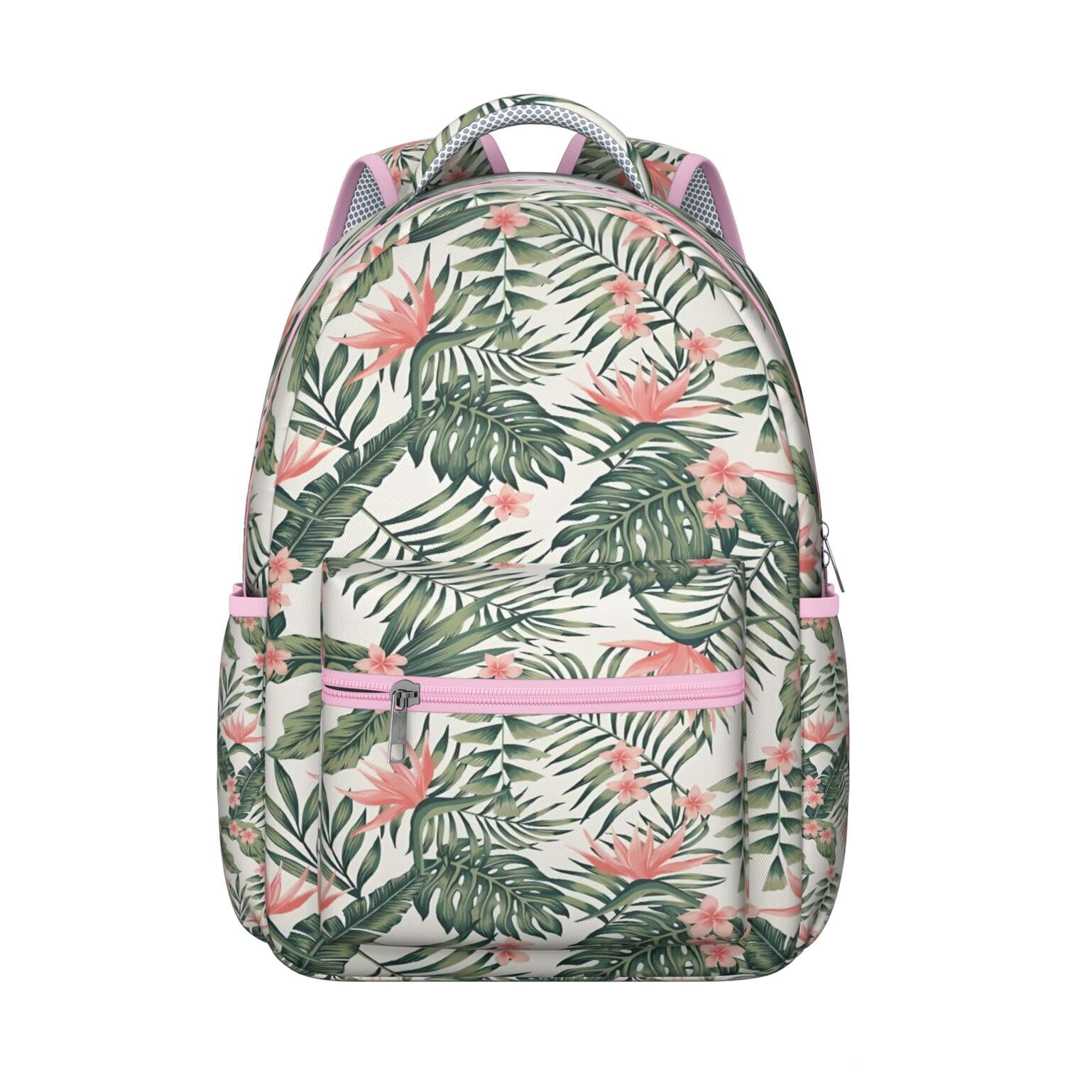 Hawaiian Hibiscus Backpack Tropical Floral and Jungle Leaves School Bag ...