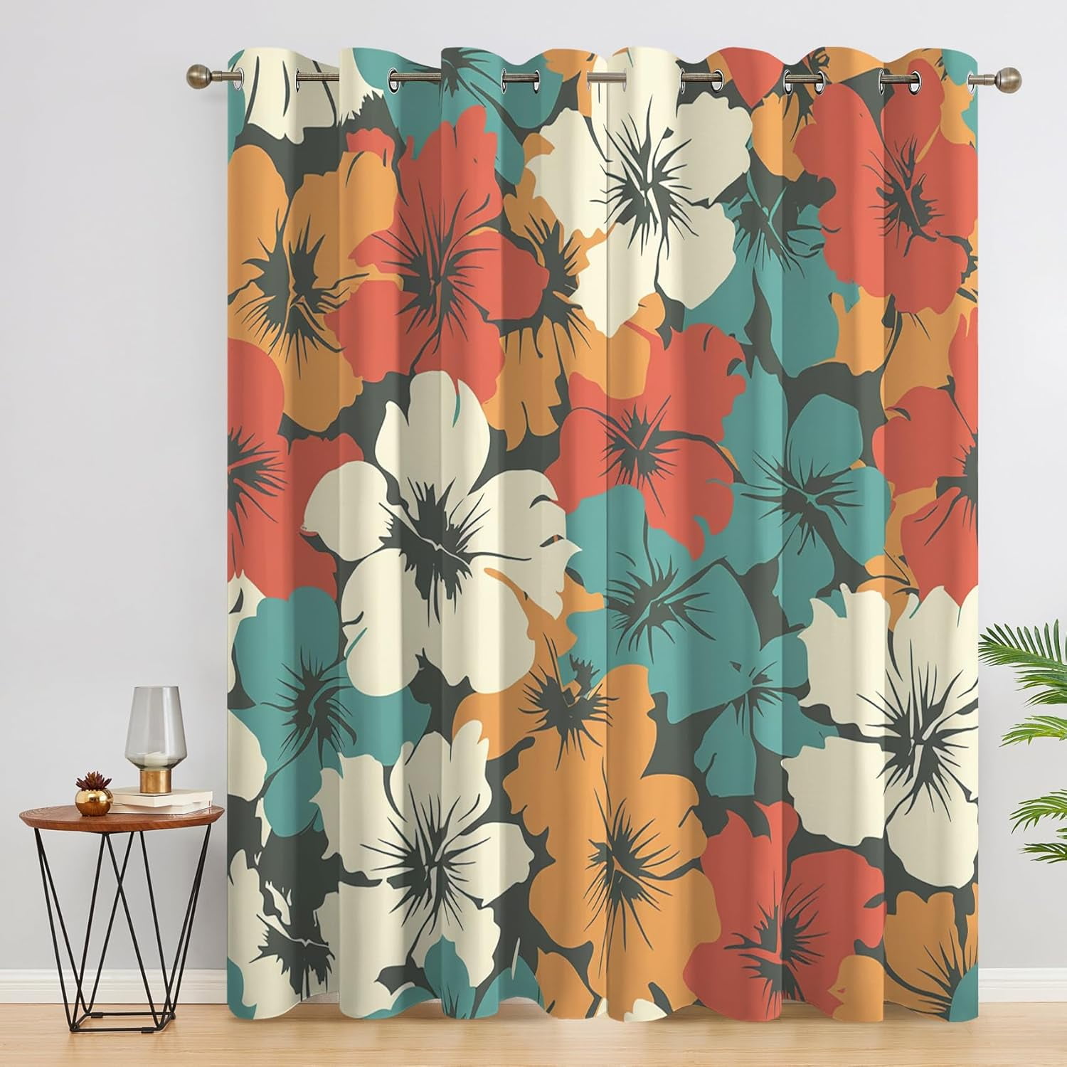 Hawaiian Hibiscus Blackout Curtains, Tropical Floral Window Curtains ...