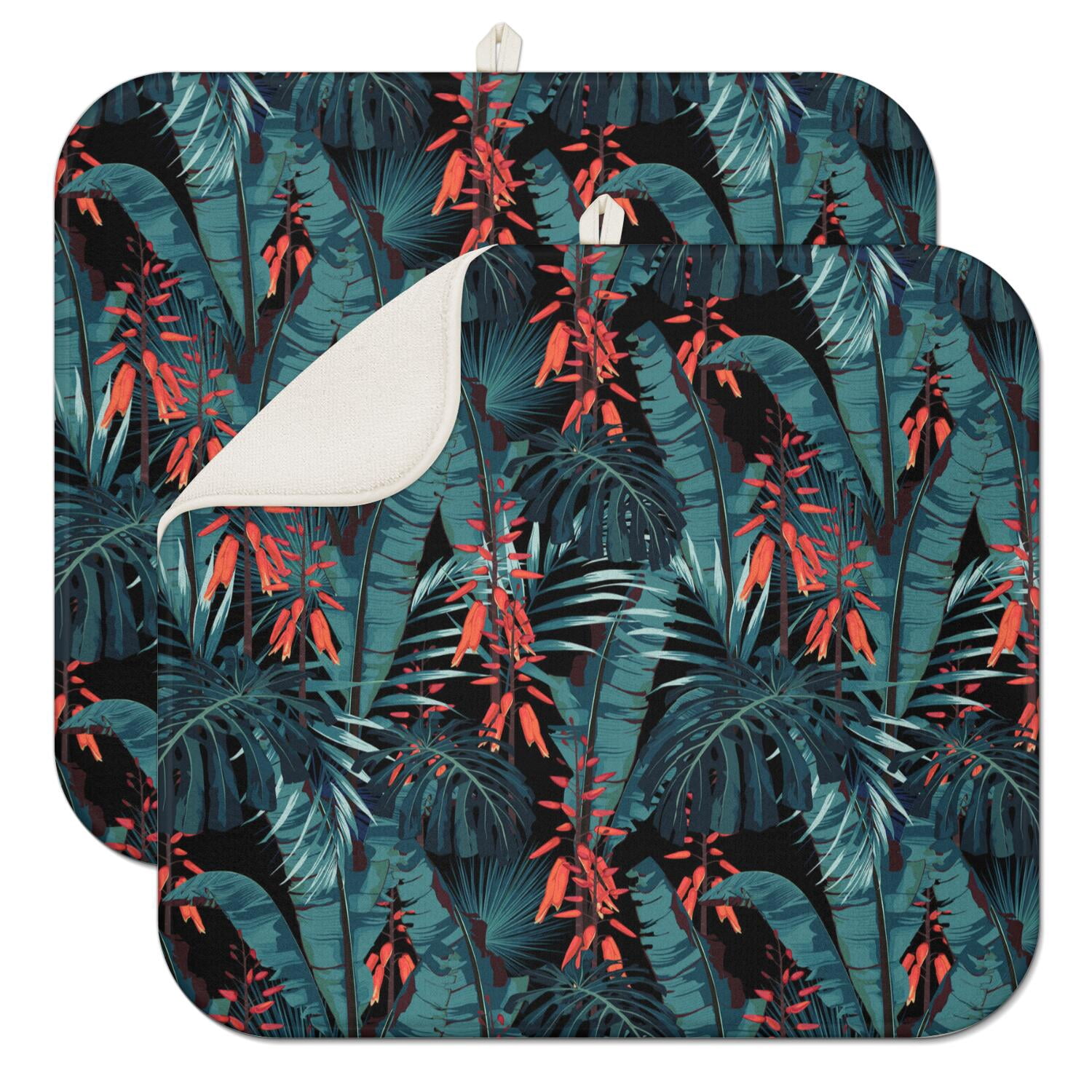 Hawaiian Hibiscus Dish Drying Mat – Tropical Floral Print with Vibrant ...