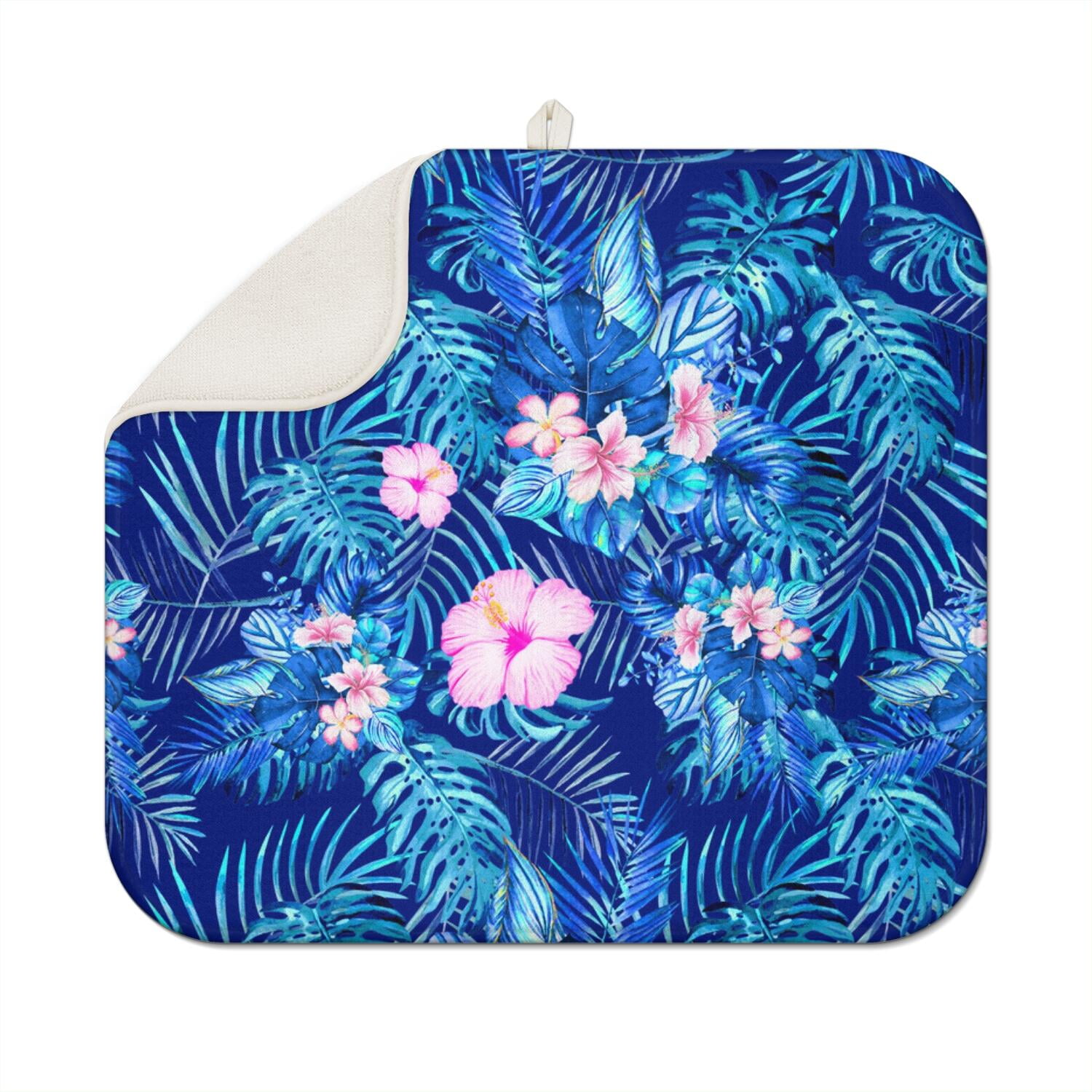 Hawaiian Hibiscus Dish Drying Mat – Tropical Floral Print with Vibrant ...