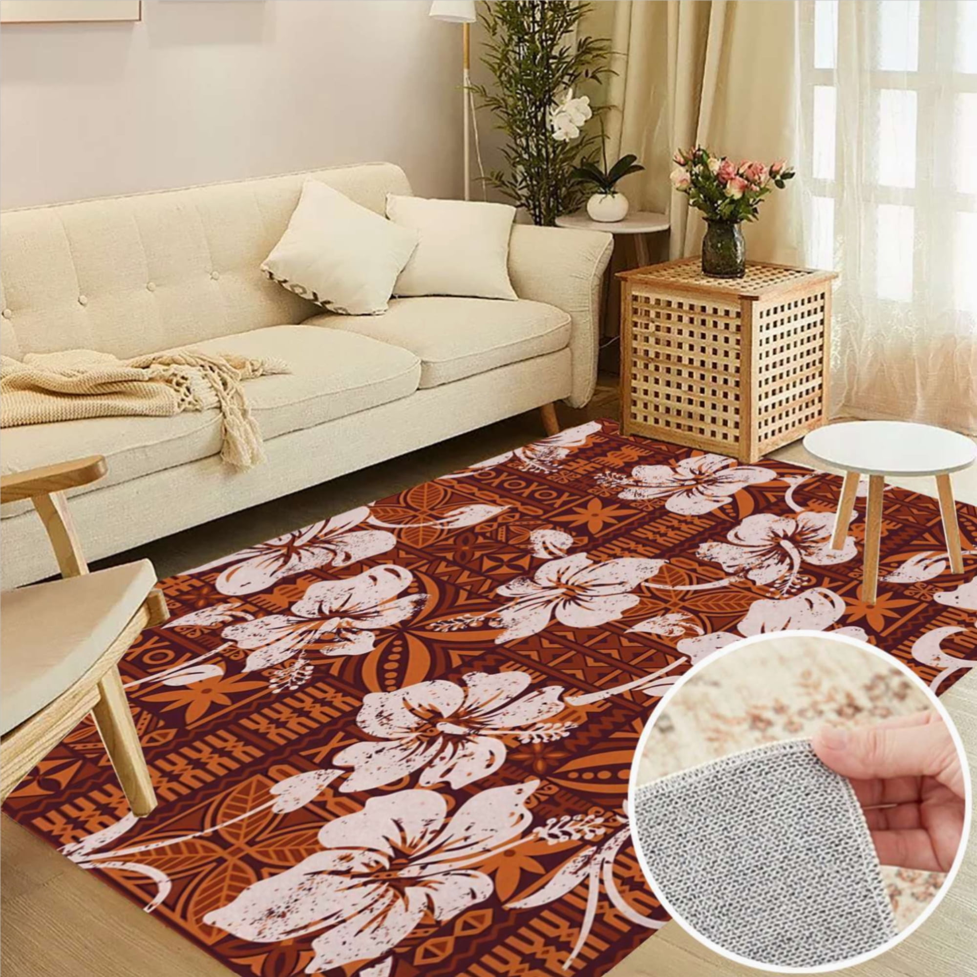 Hawaiian Hibiscus Flowers Soft Large Area Rugs Washable Rug With Non ...