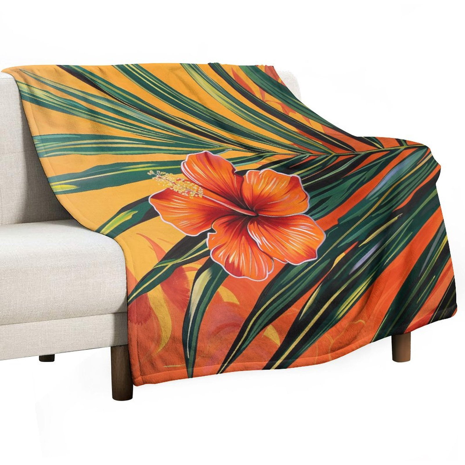 Hawaiian Hibiscus Garden Orange Flowers Flannel Plush Soft Fluffy Break ...
