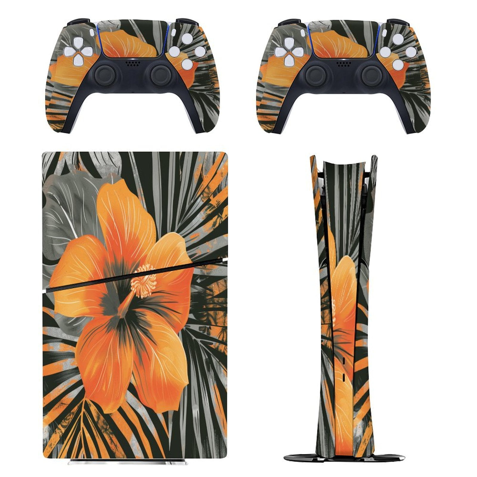 Hawaiian Hibiscus Garden Orange Flowers PS5/PS5 Pro/PS5 Slim Digital Disc Skin Sticker For ...