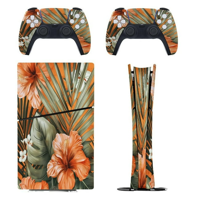 Hawaiian Hibiscus Garden Orange Flowers PS5/PS5 Pro/PS5 Slim Digital Disc Skin Sticker For ...