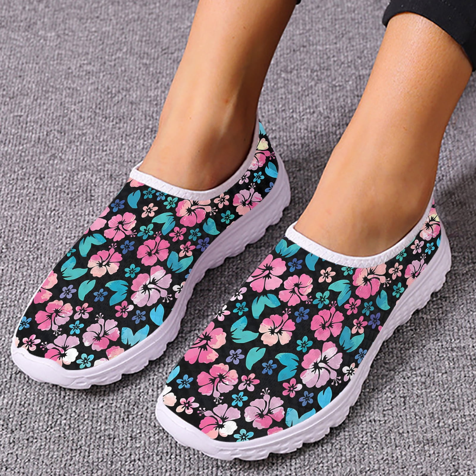 Hawaiian Hibiscus Loafers Tropical Plant Floral Print Comfortable Mesh ...