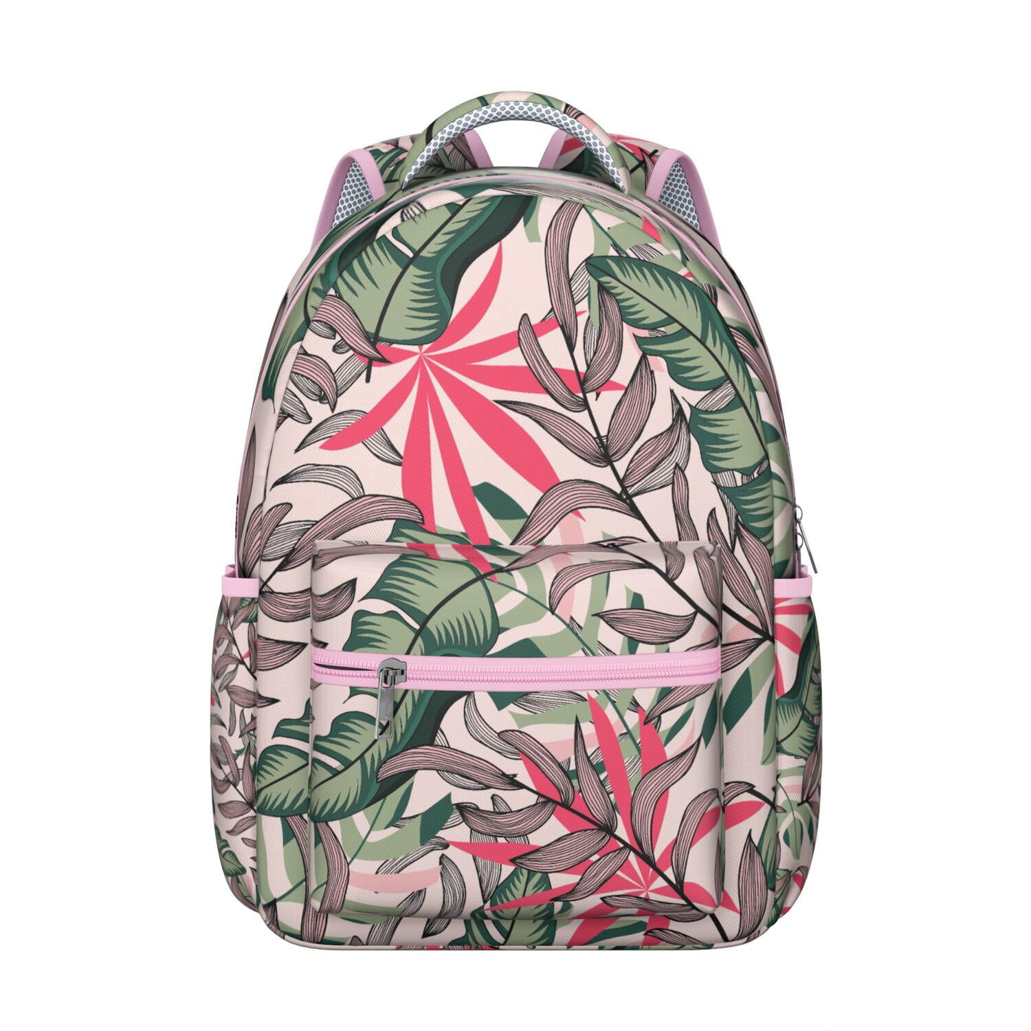 Hawaiian Hibiscus Print Ergonomic Backpack, Spacious Compartment & Side ...