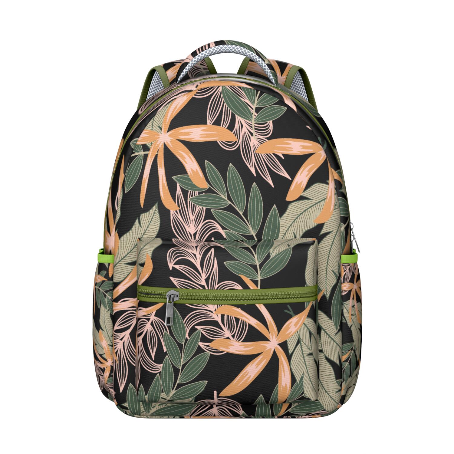 Hawaiian Hibiscus Print Ergonomic Backpack, Spacious Compartment & Side ...