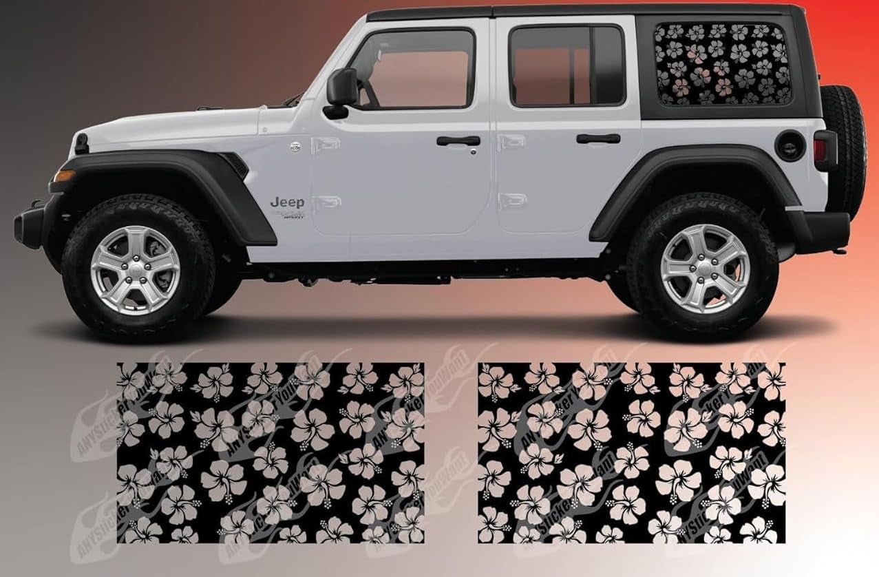 Hawaiian Hibiscus Rear Side Window Vinyl Decal Sticker Set Custom Made ...