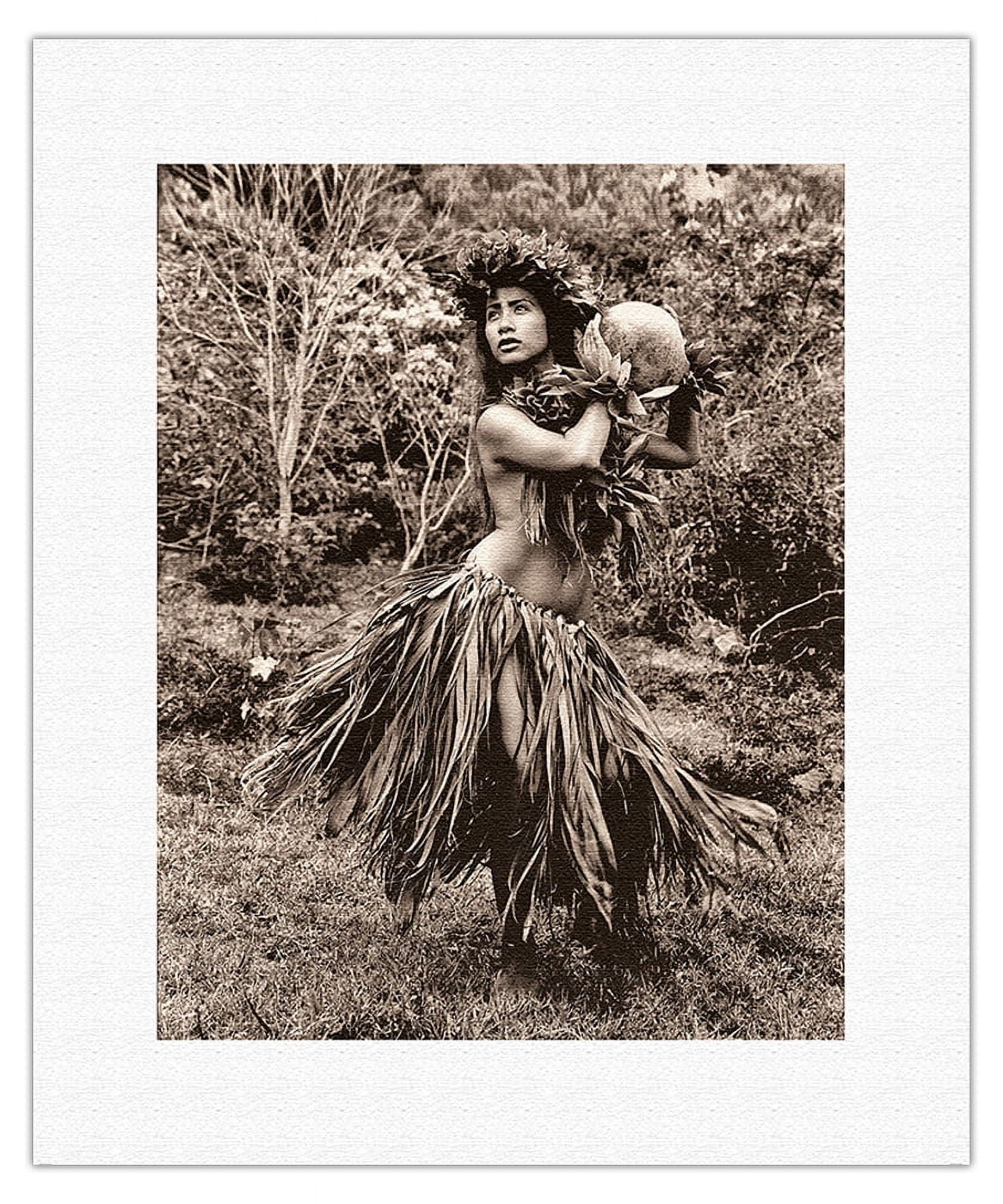 Hawaiian Hula Dancer Ipu (Gourd Drum) IV - Vintage Sepia Toned ...