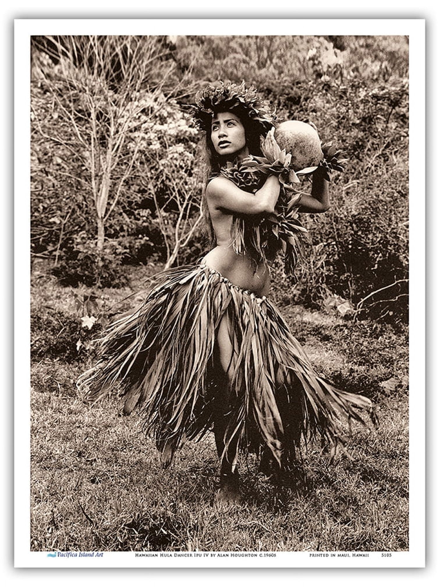 Hawaiian Hula Dancer Ipu (Gourd Drum) IV - Vintage Sepia Toned ...
