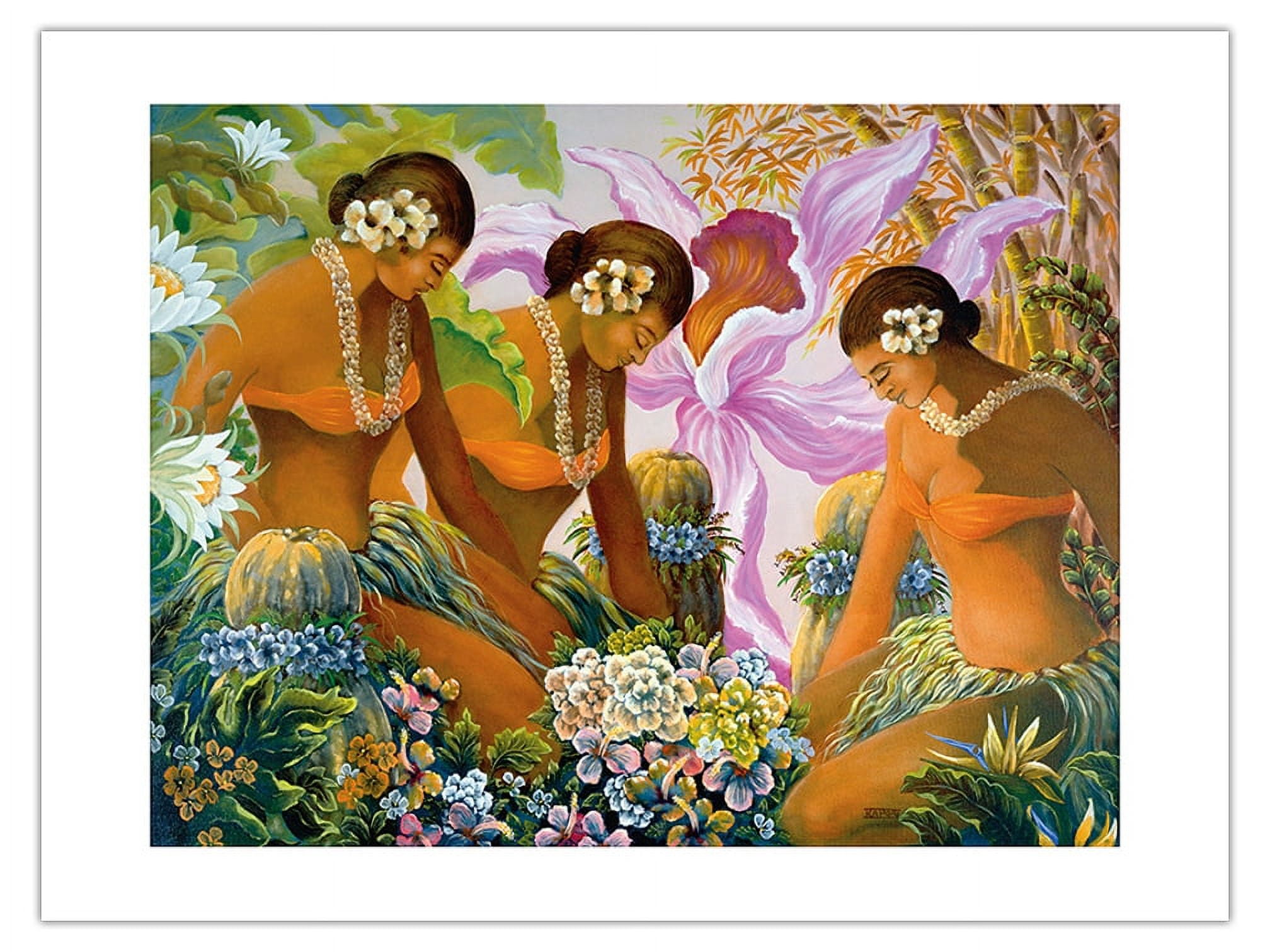 Hawaiian Hula - Dancers with Ipu Hula Gourd Drums - From an Original ...