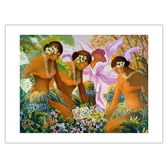 Hawaiian Hula - Dancers with Ipu Hula Gourd Drums - From an Original ...