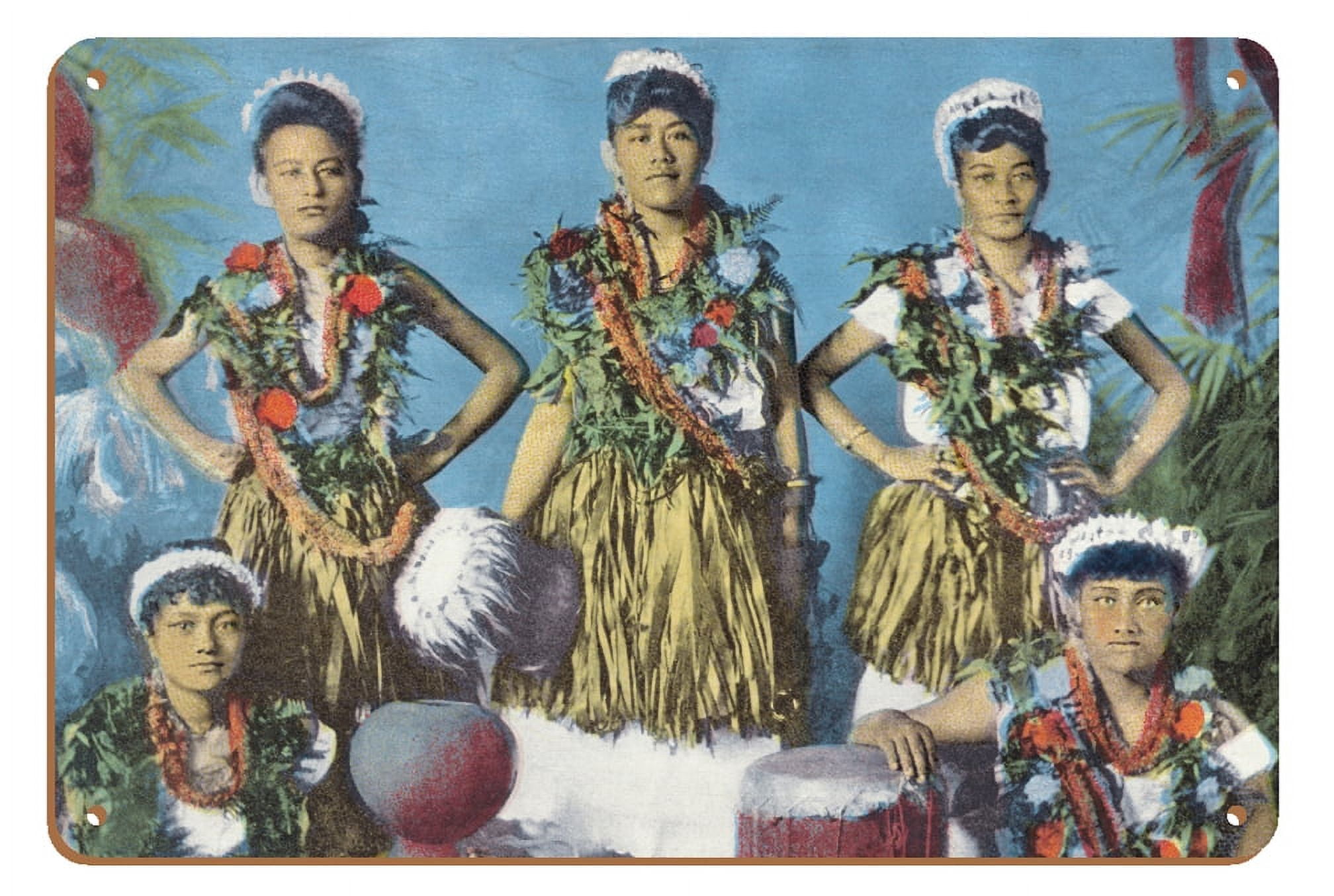 Hawaiian Hula Dancers - Vintage Hand Colored Postcard c.1900 - 8 x 12 ...