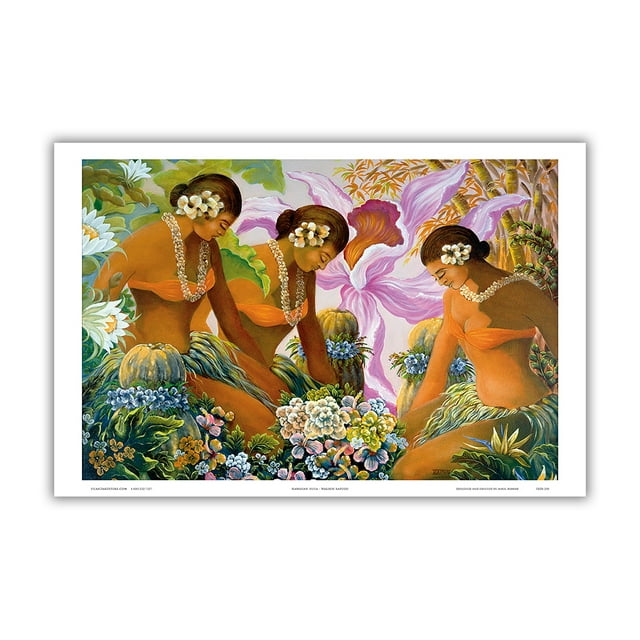 Hawaiian Hula - Dancers with Ipu Hula Gourd Drums - From an Original ...
