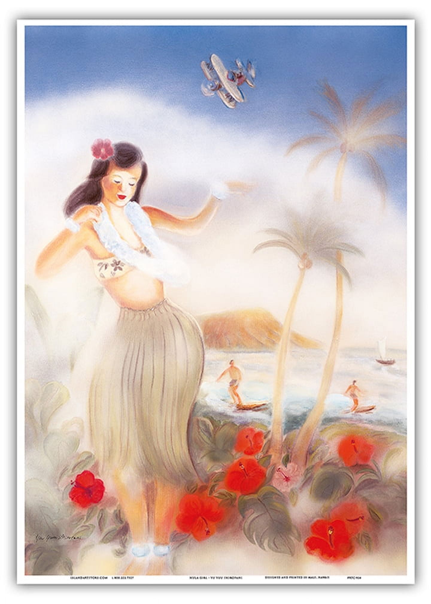 Hawaiian Hula Girl - From an Original Color Painting by Yu Yuu ...