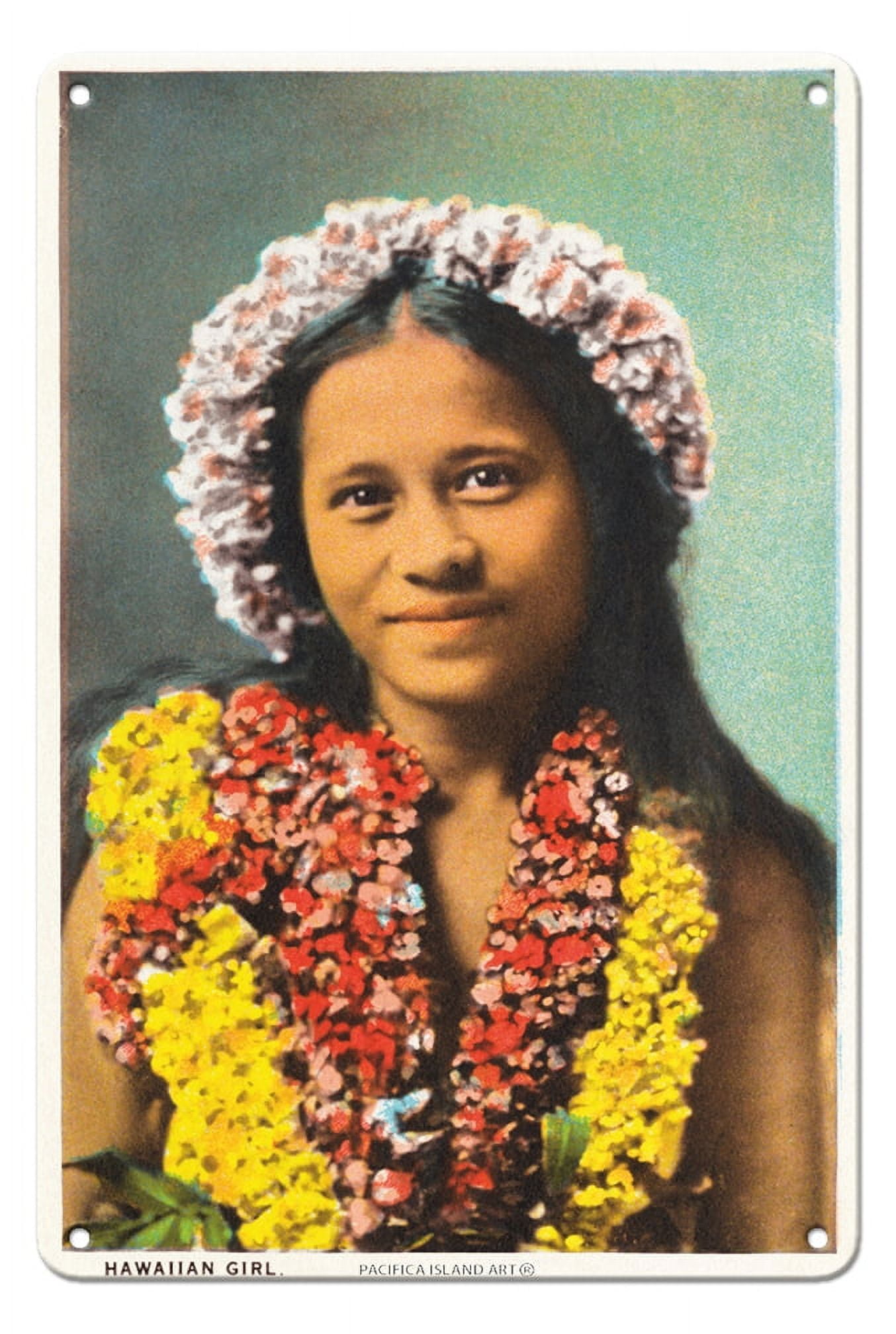 Hawaiian Hula Girl with Leis - Vintage Hawaiian Color Postcard c.1900s ...