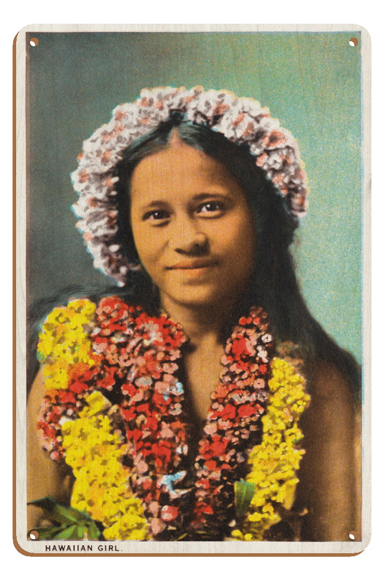 Hawaiian Hula Girl with Leis - Vintage Hawaiian Color Postcard c.1900s ...