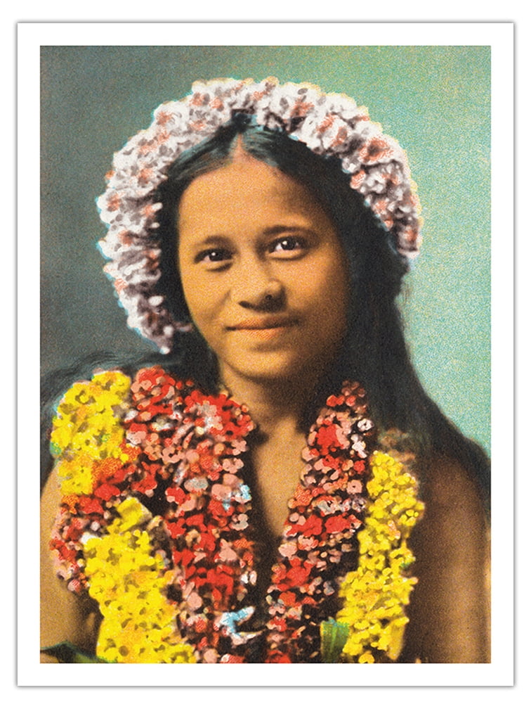Hawaiian Hula Girl with Leis - Vintage Hawaiian Color Postcard c.1900s ...