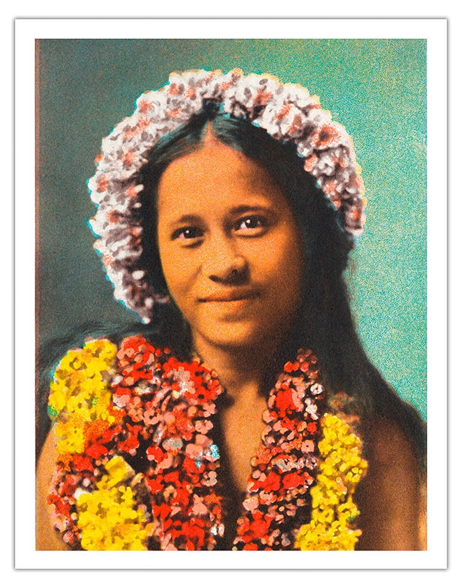 Hawaiian Hula Girl with Leis - Vintage Hawaiian Color Postcard c.1900s ...