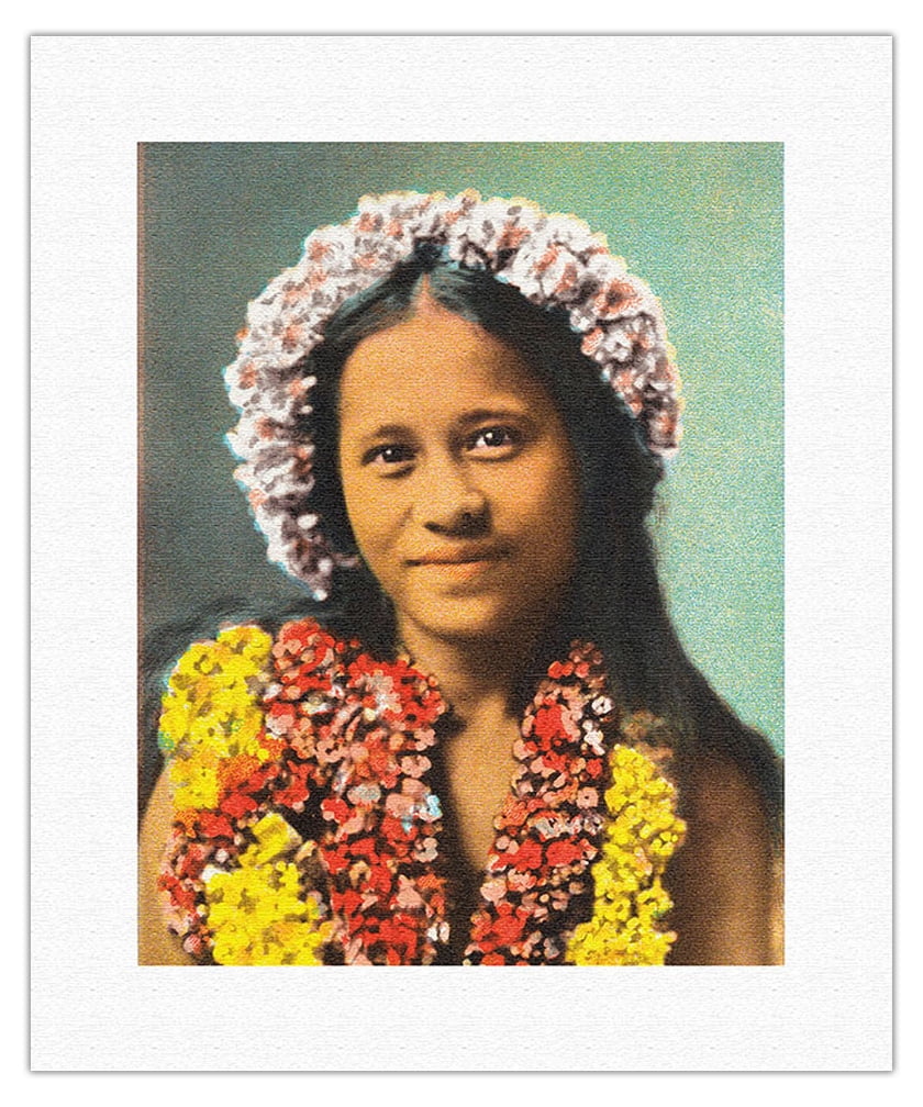 Hawaiian Hula Girl with Leis - Vintage Hawaiian Color Postcard c.1900s ...