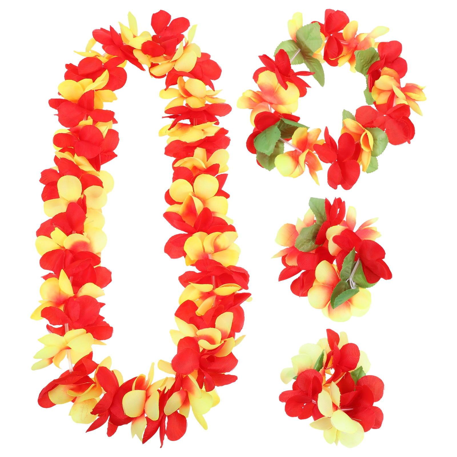 Hawaiian Hula Leis sets Artificial Flowers Fabric Wreath Neck Loop ...