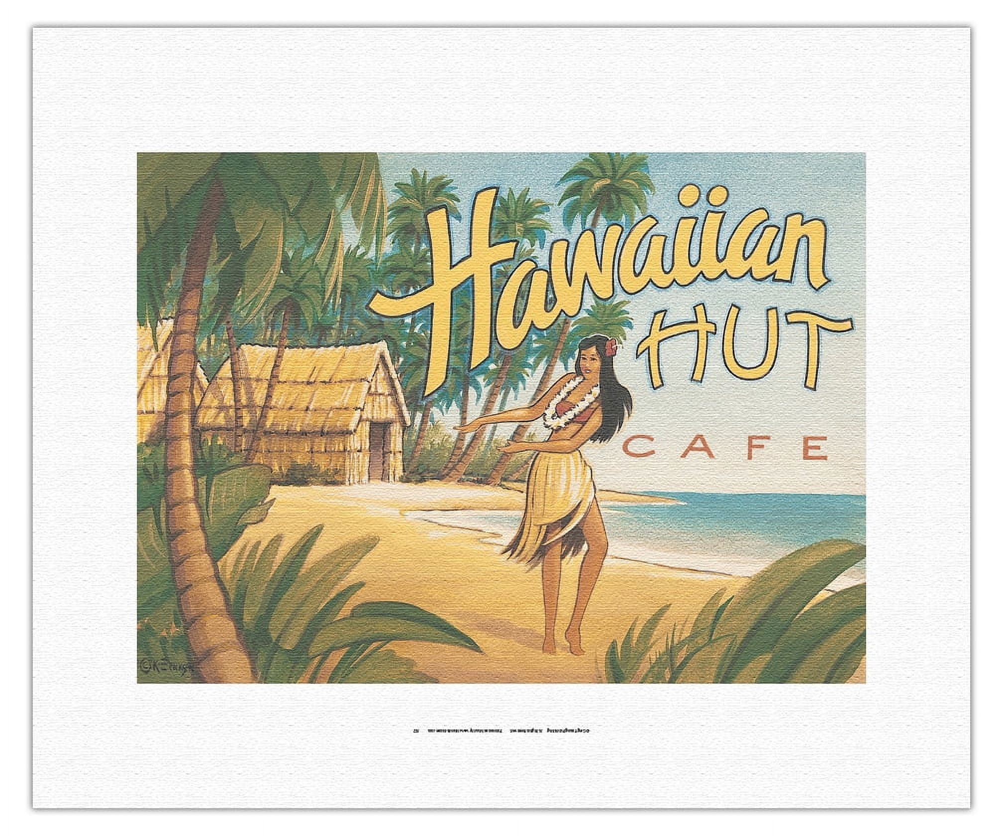 Hawaiian Hut Cafe - Hawaii Hula Dancer - Vintage Hawaiian Travel Poster ...