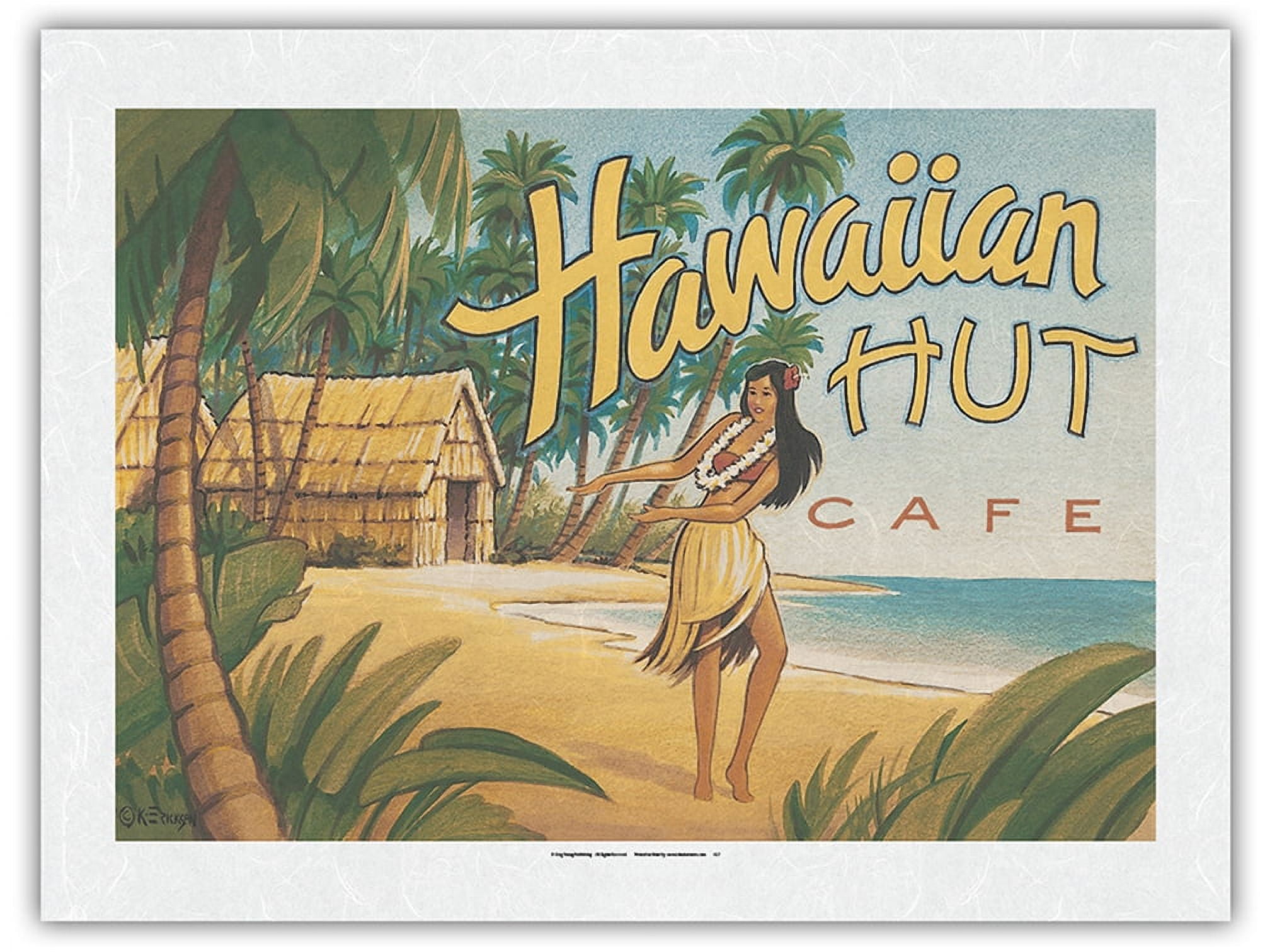 Hawaiian Hut Cafe - Hawaii Hula Dancer - Vintage Hawaiian Travel Poster ...