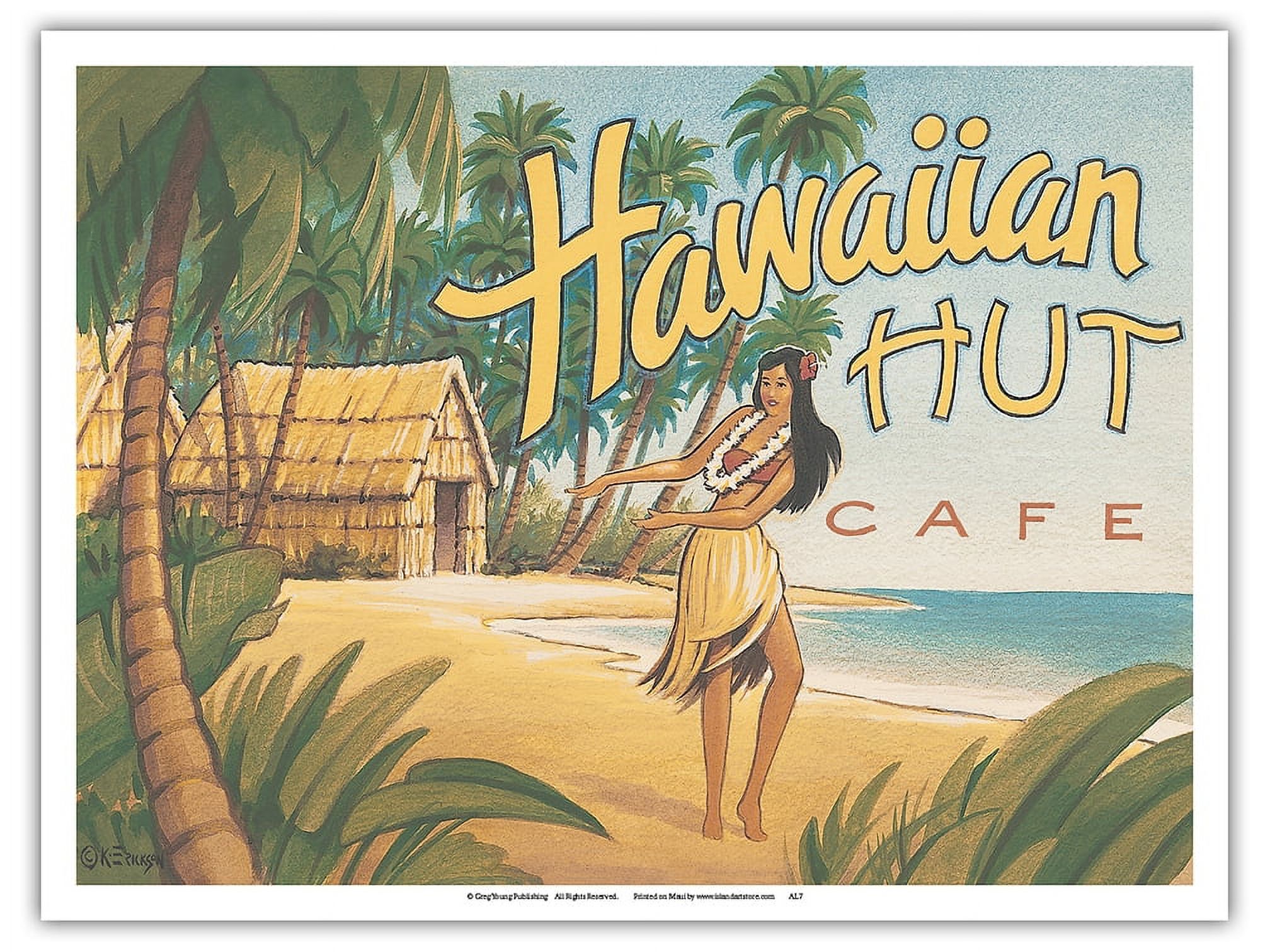 Hawaiian Hut Cafe - Hawaii Hula Dancer - Vintage Hawaiian Travel Poster ...