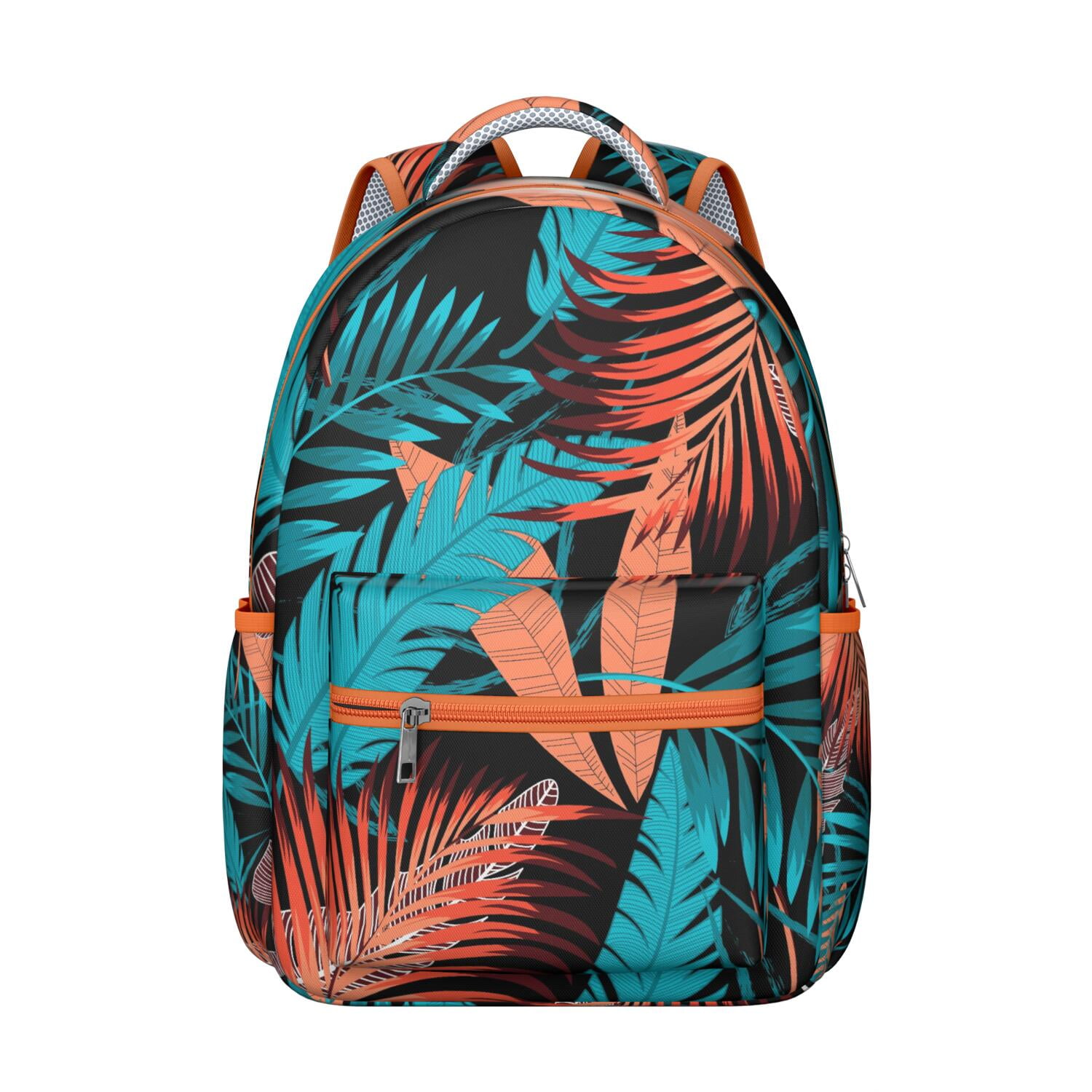 Hawaiian Inspired Students Backpack Palm Leaf Jungle Leaves School Bag ...