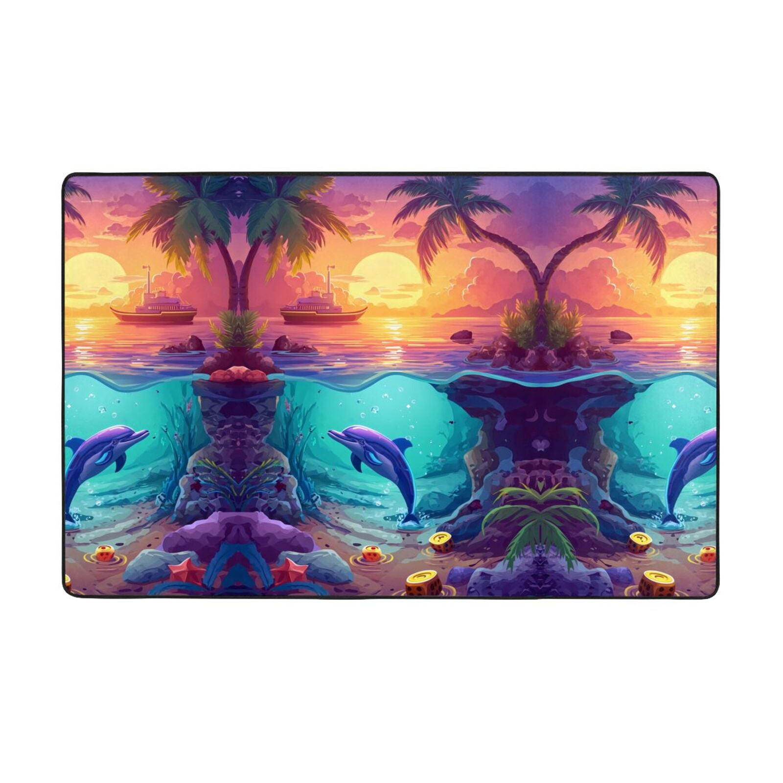 Hawaiian Island Dolphin Universal Door Mat Indoor Entrance, 60×39 Non ...