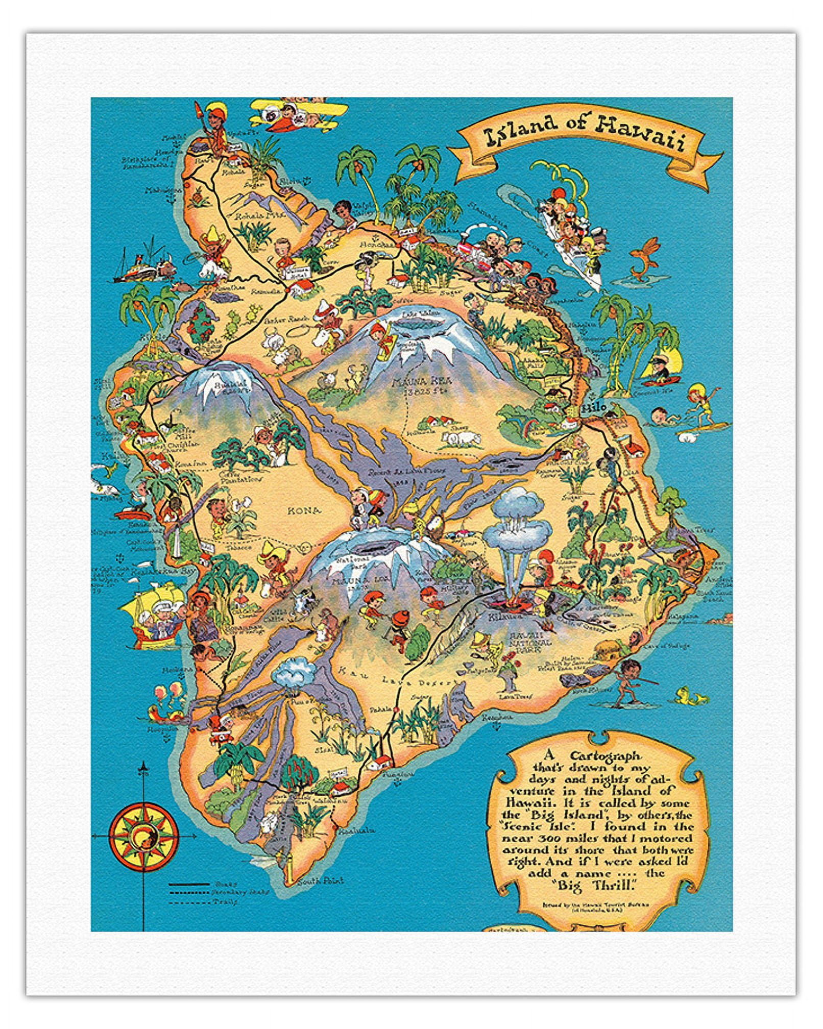 Hawaiian Island of Hawaii (Big Island) Map - Hawaii Tourist Bureau ...