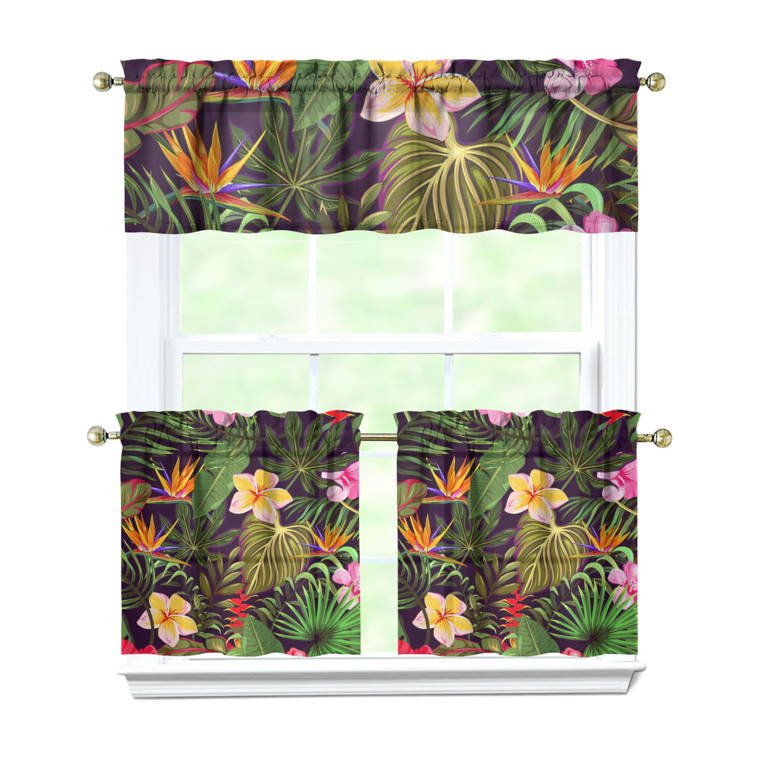 Hawaiian Island Style Kitchen Curtains 27.5x24 Inch, 3 Piece Set with ...