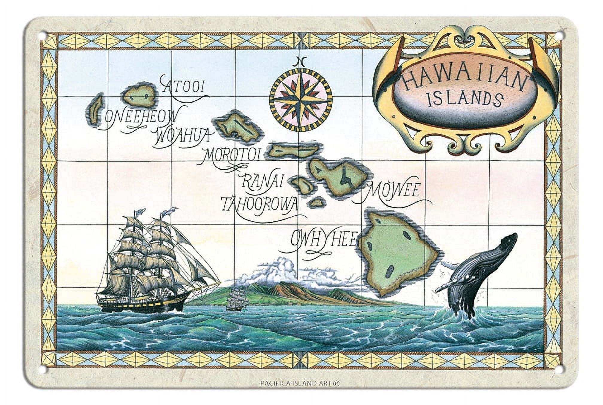 Hawaiian Islands Map - Vintage Hawaiian Colored Cartographic Map by ...