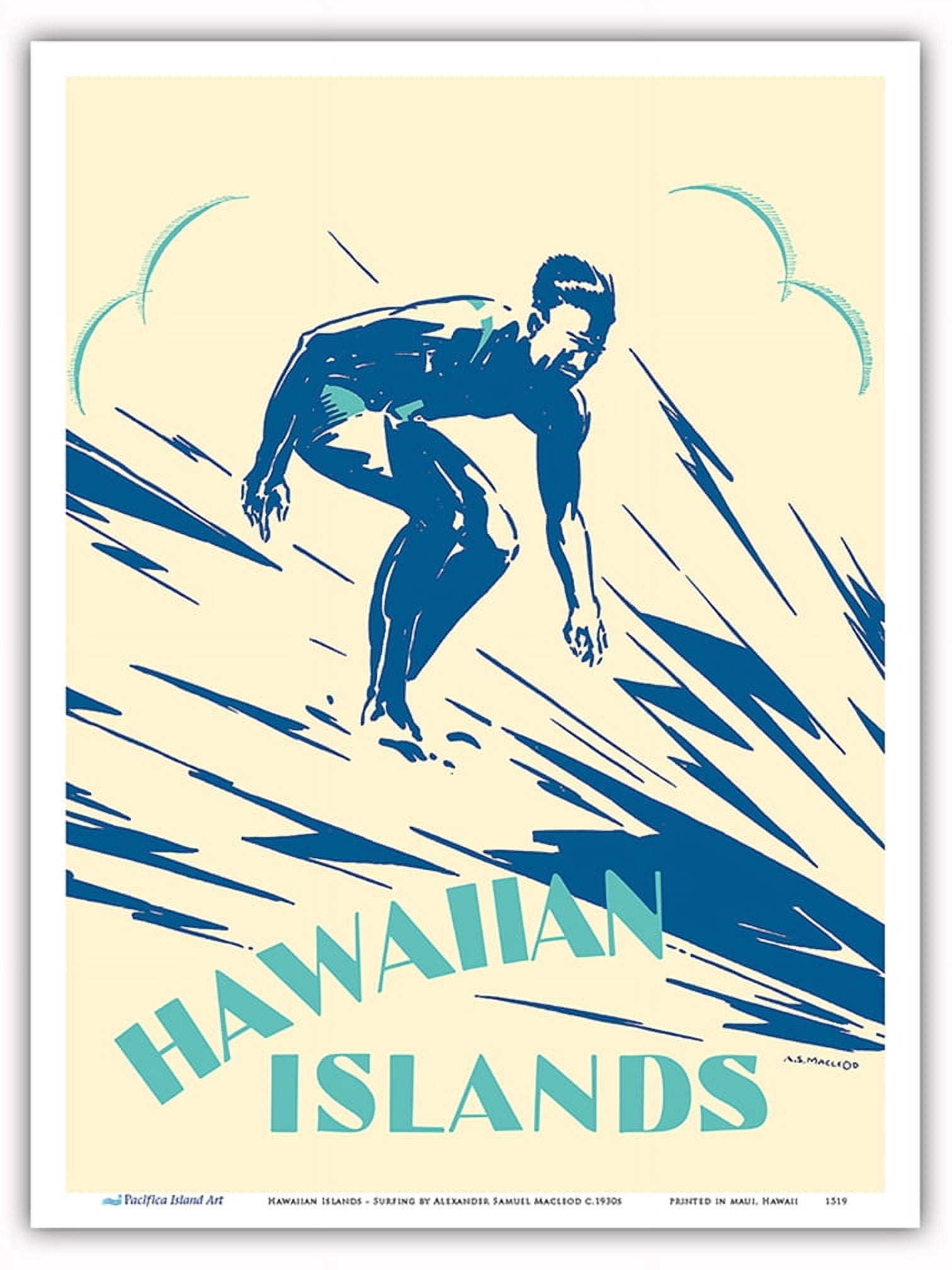 Hawaiian Islands - Surfing - Vintage Travel Poster by Alexander Samuel ...