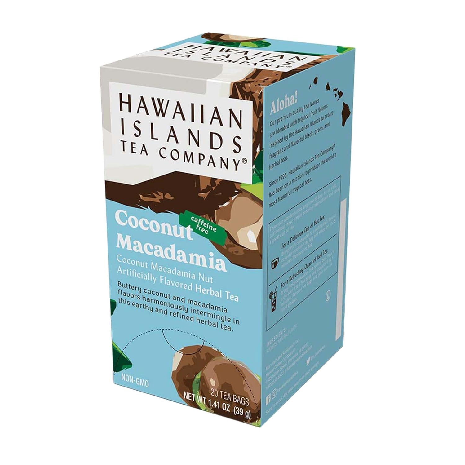 Hawaiian Islands Tea Company Coconut Macadamia Herbal Tea, All Natural ...