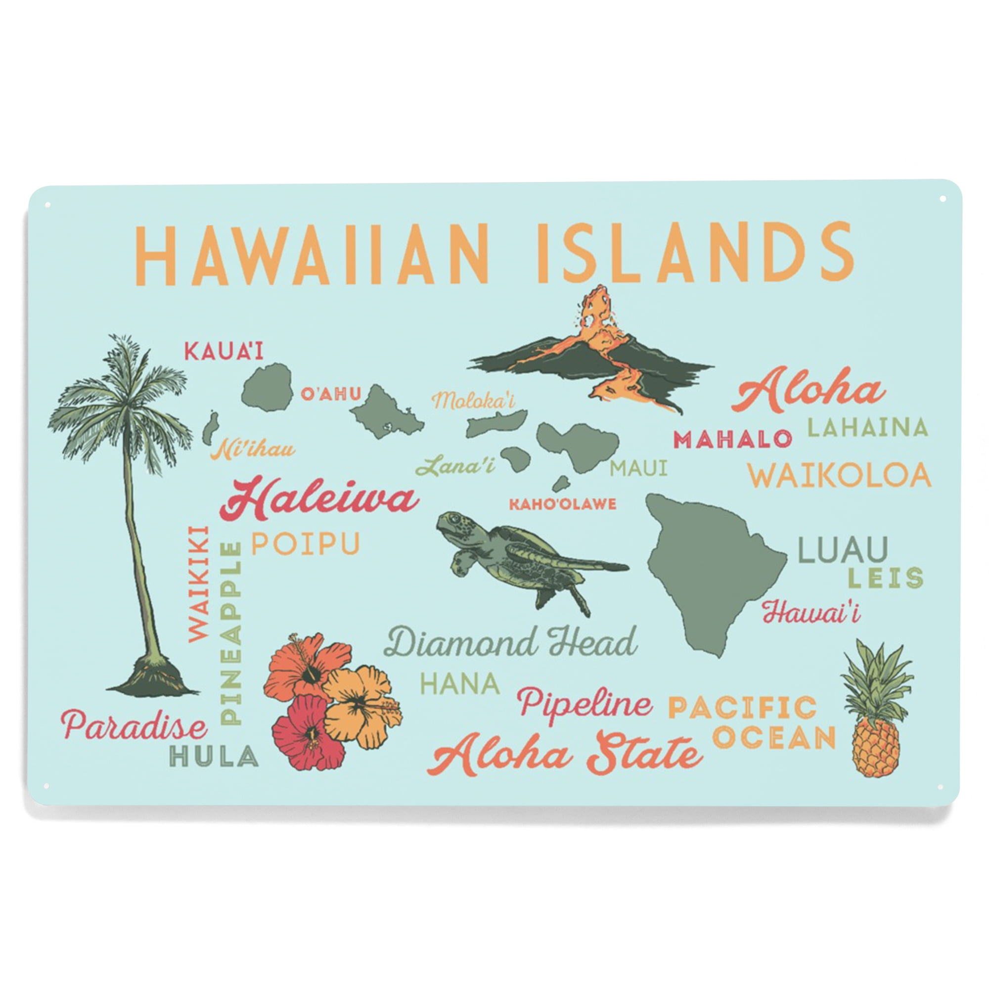 Hawaiian Islands, Typography and Icons, Islands Outlined (12x18 ...