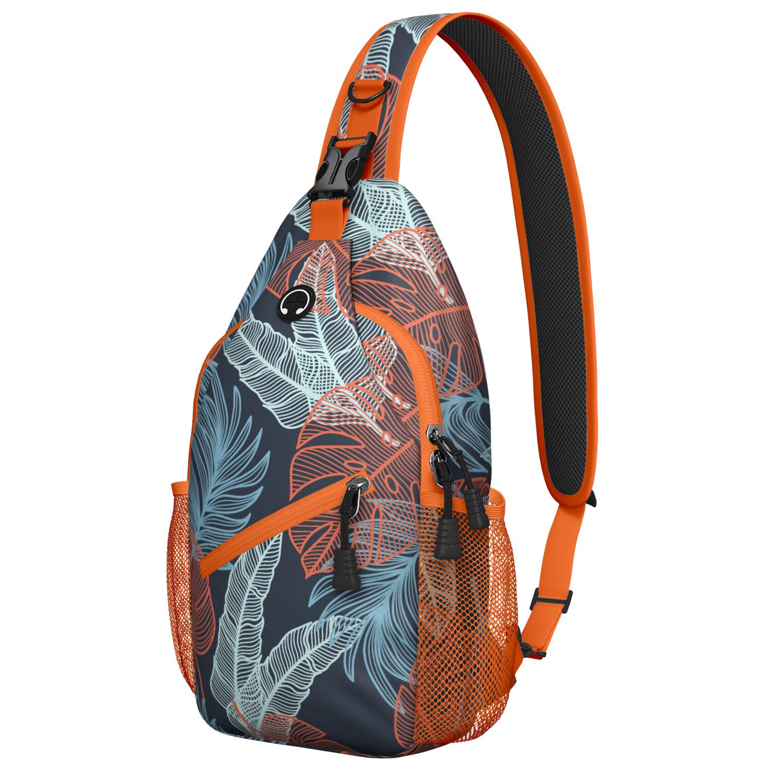 Hawaiian Jungle Leaves Sling Backpack with Exotic Floral Design, Palm ...