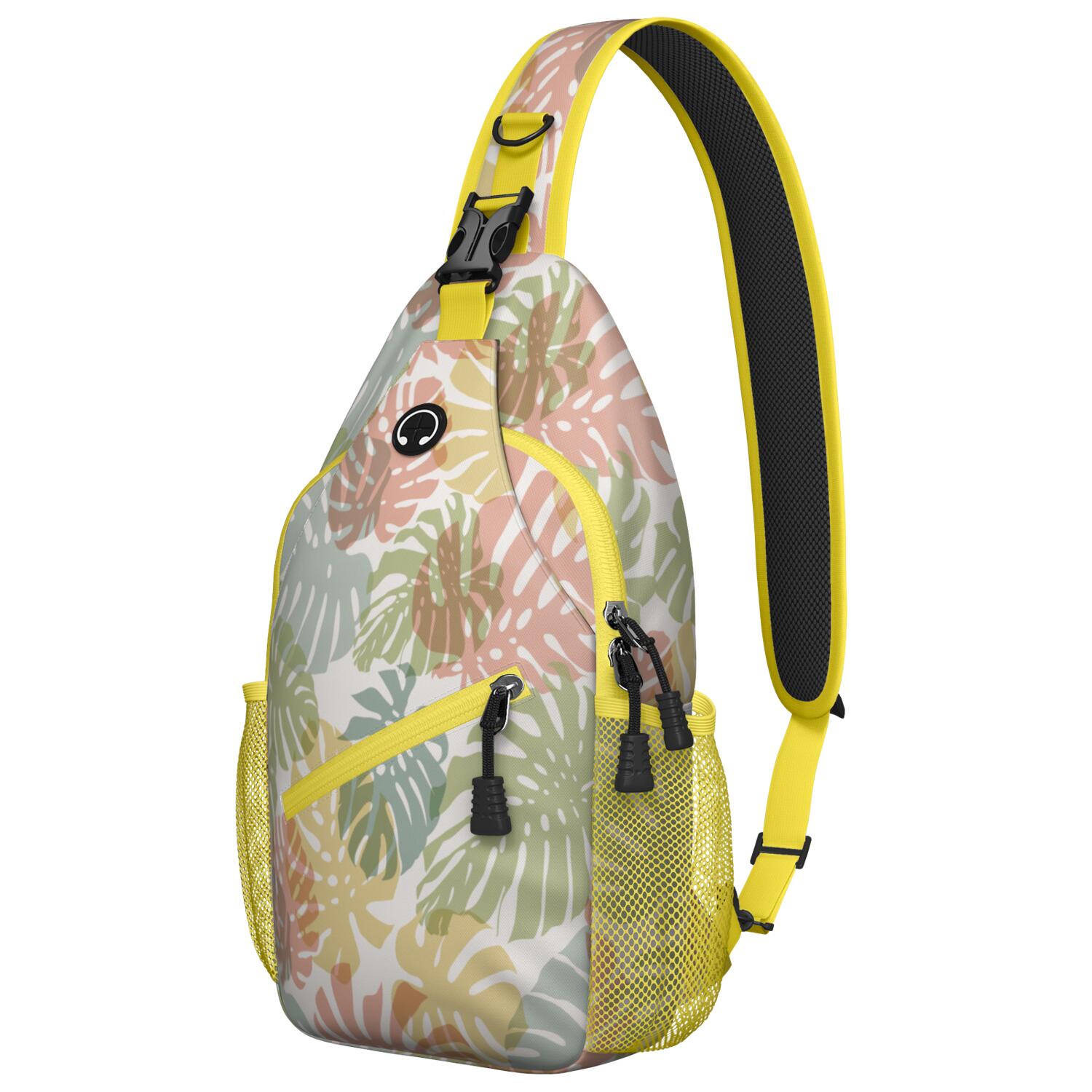 Hawaiian Jungle Leaves Sling Backpack with Exotic Floral Design, Palm ...
