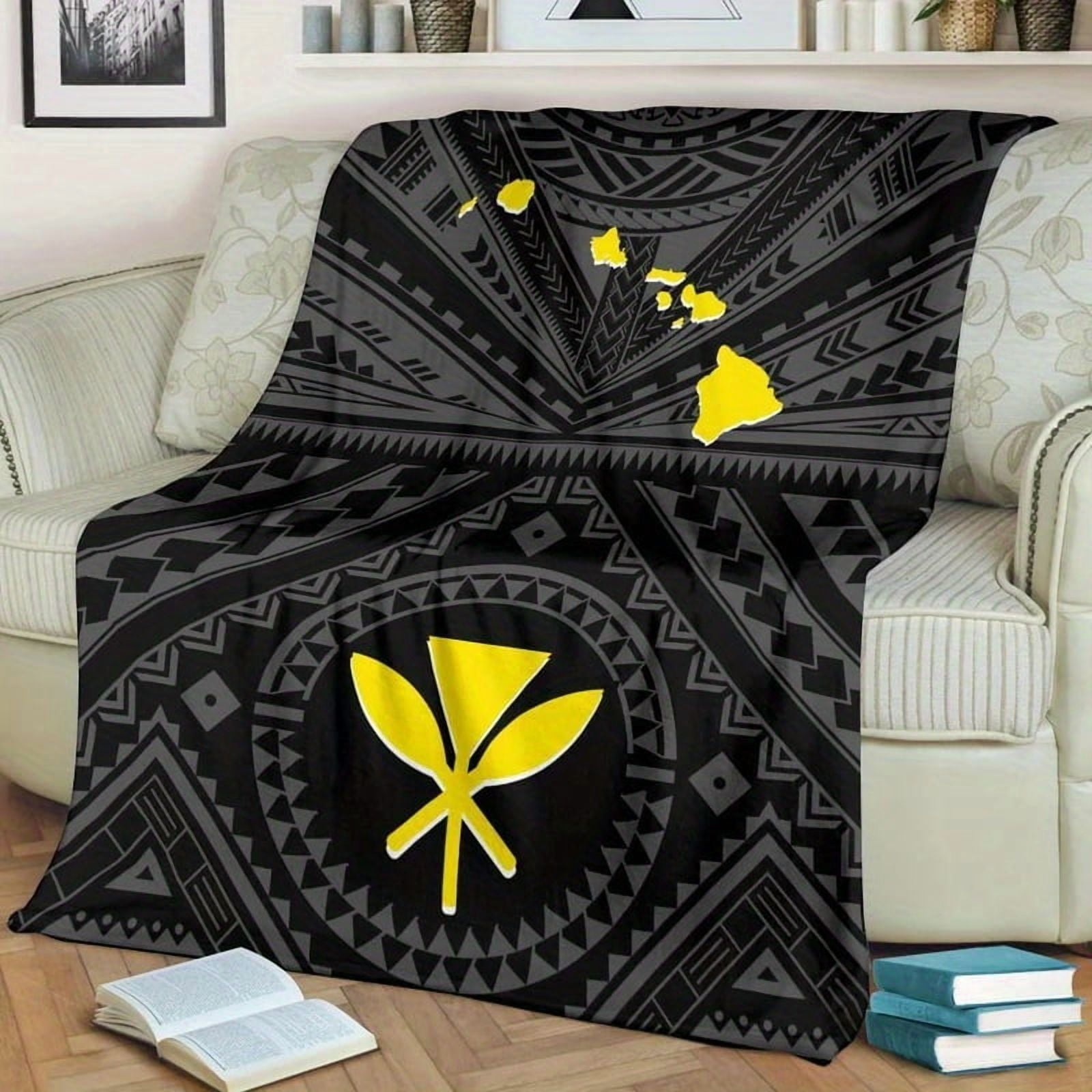 Hawaiian Kanaka Maoli Map Design Blanket Black Geometric Hawaiian Quilt ...